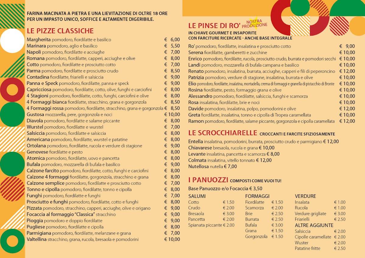 Menu at Pinsarò restaurant, Chiavari