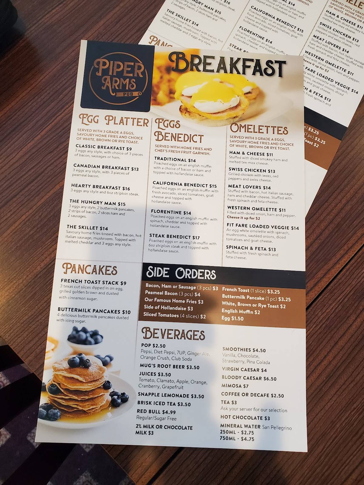 Menu at Piper Arms Trenton restaurant, Quinte West