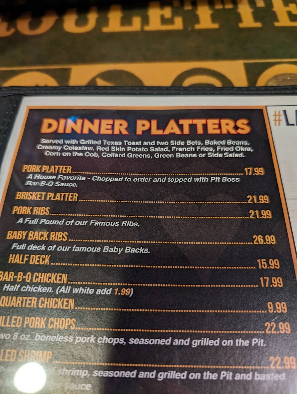 Menu at Pit Boss Bar-B-Q, New Port Richey
