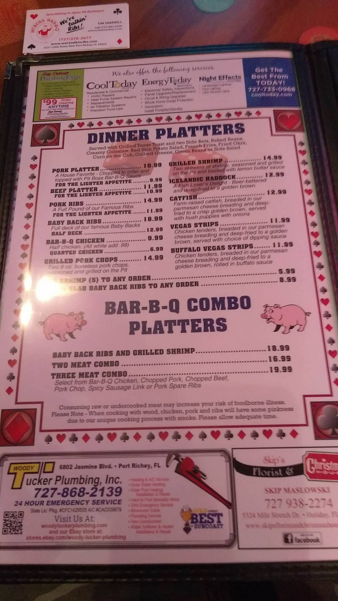 Menu at Pit Boss Bar-B-Q, New Port Richey