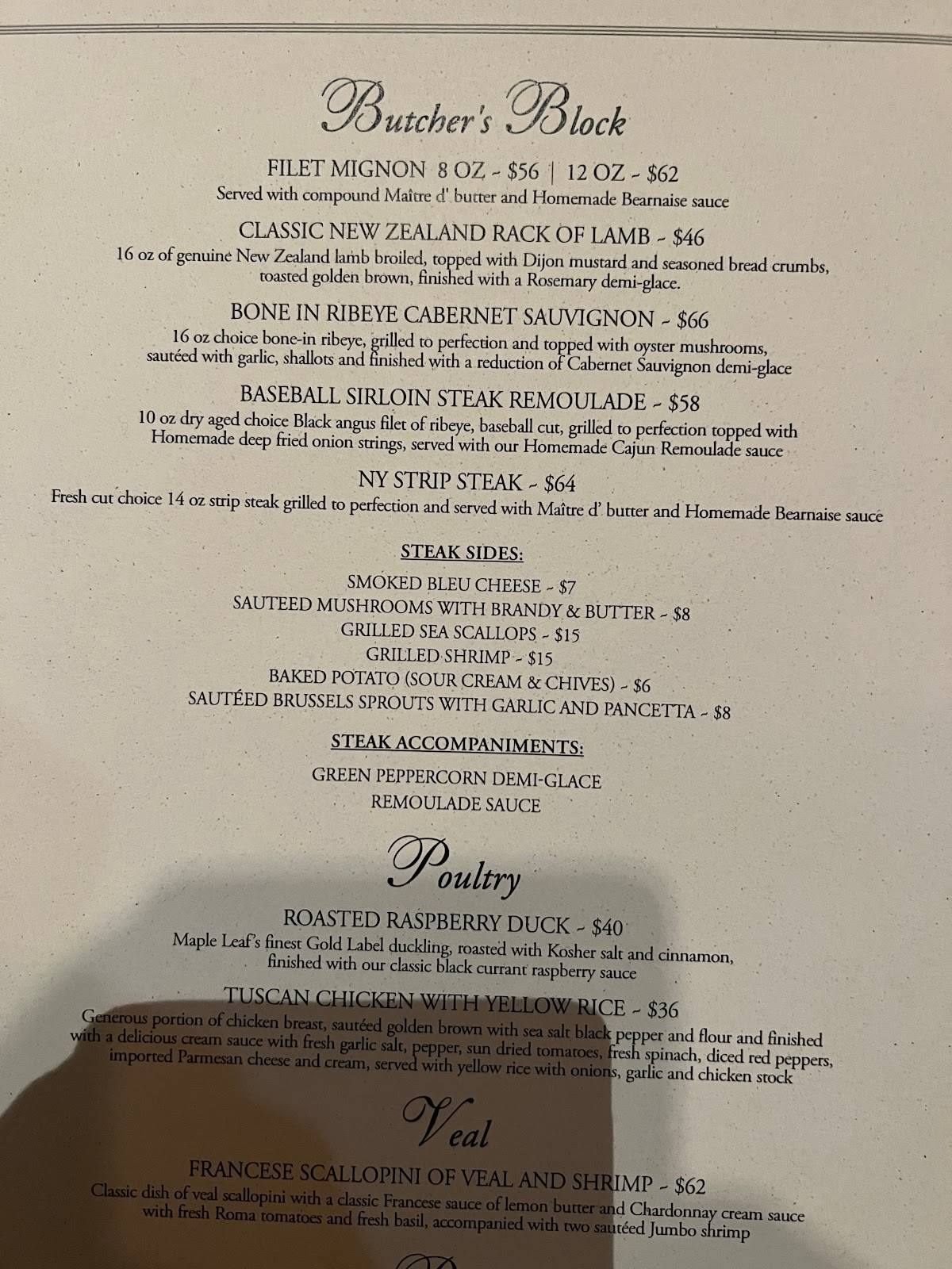 Menu at LeMont Restaurant, Pittsburgh
