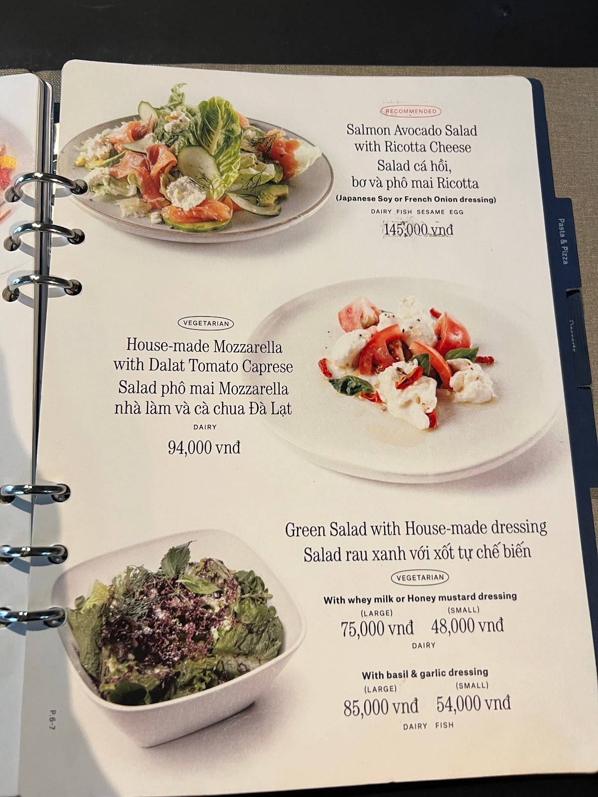 Menu at Pizza 4P's Ben Thanh restaurant, Ho Chi Minh City