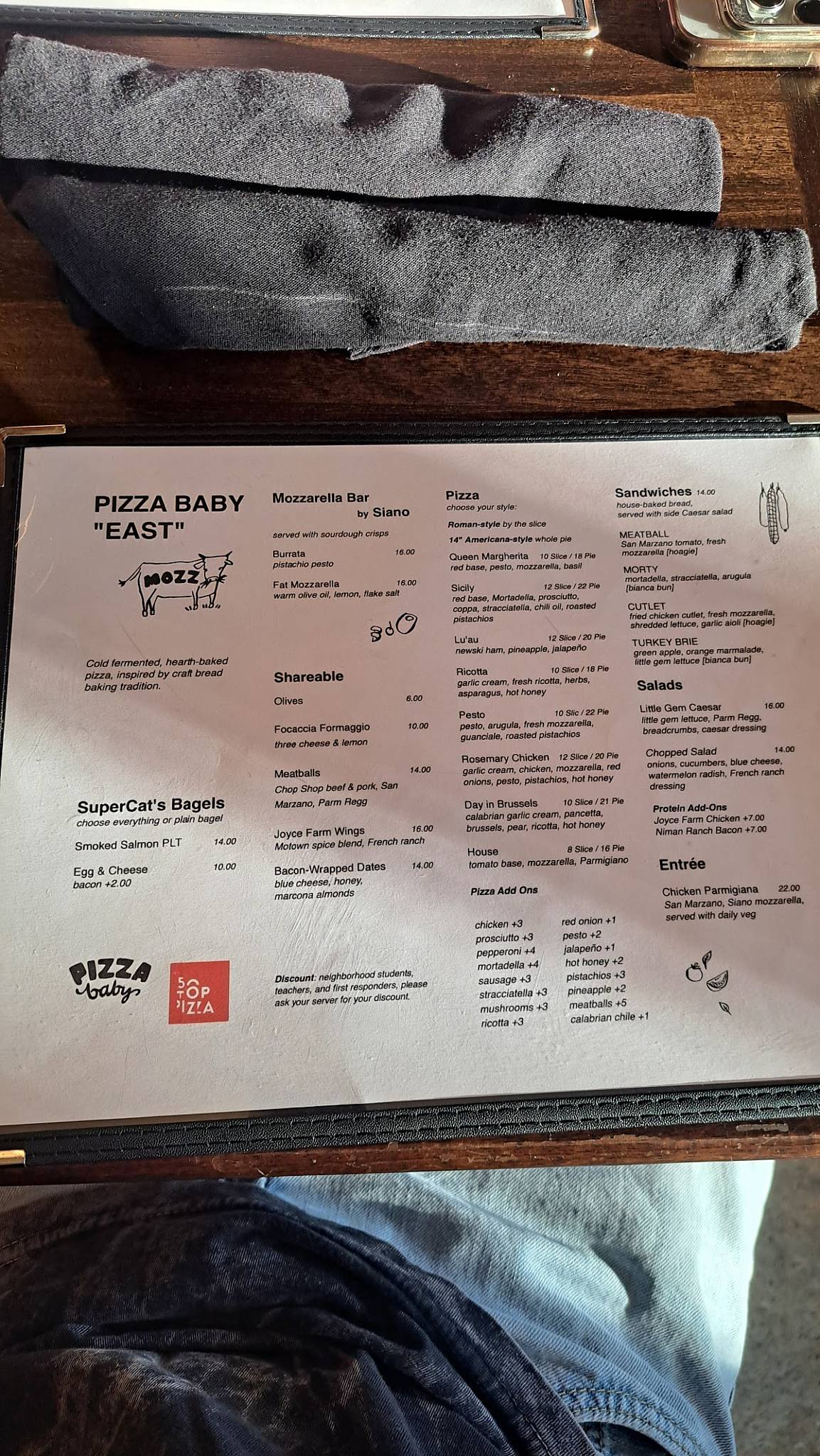 Menu at Pizza Baby "East" pub & bar, Charlotte
