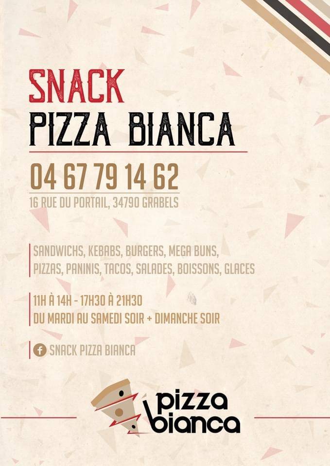 Menu au Pizza Bianca pizzeria, Grabels