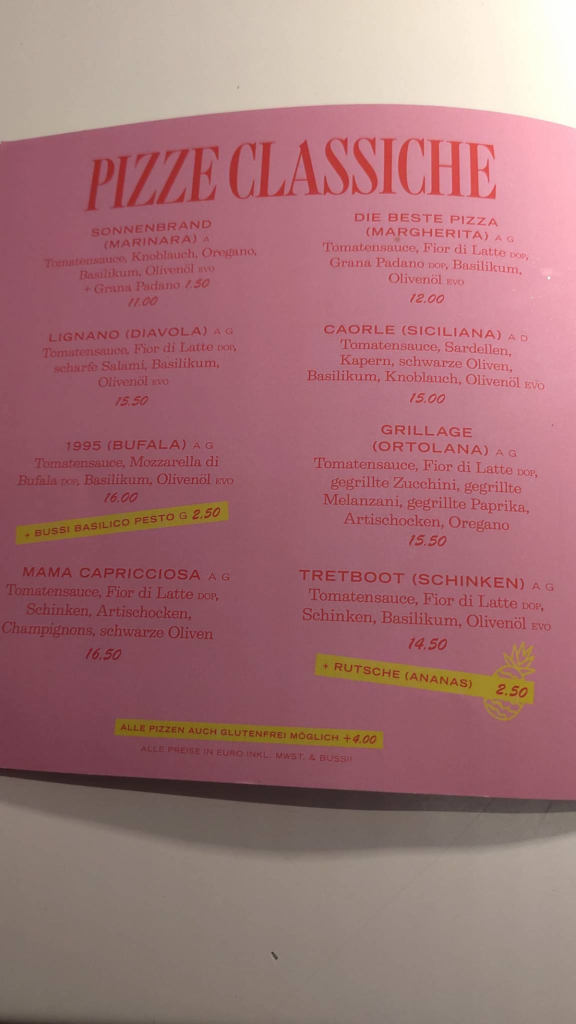 Speisekarte von Pizza Bussi Ciao, Wien