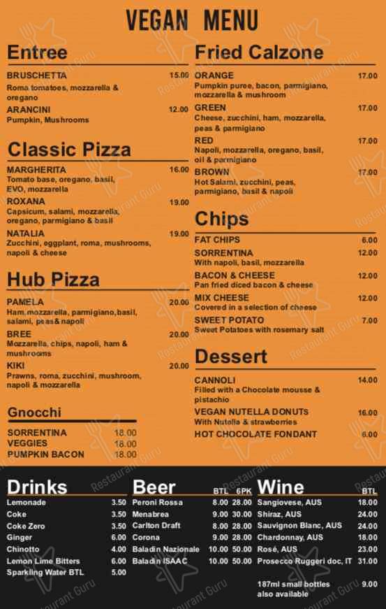 Menu at Pizza Hub Pizzeria, Prahran