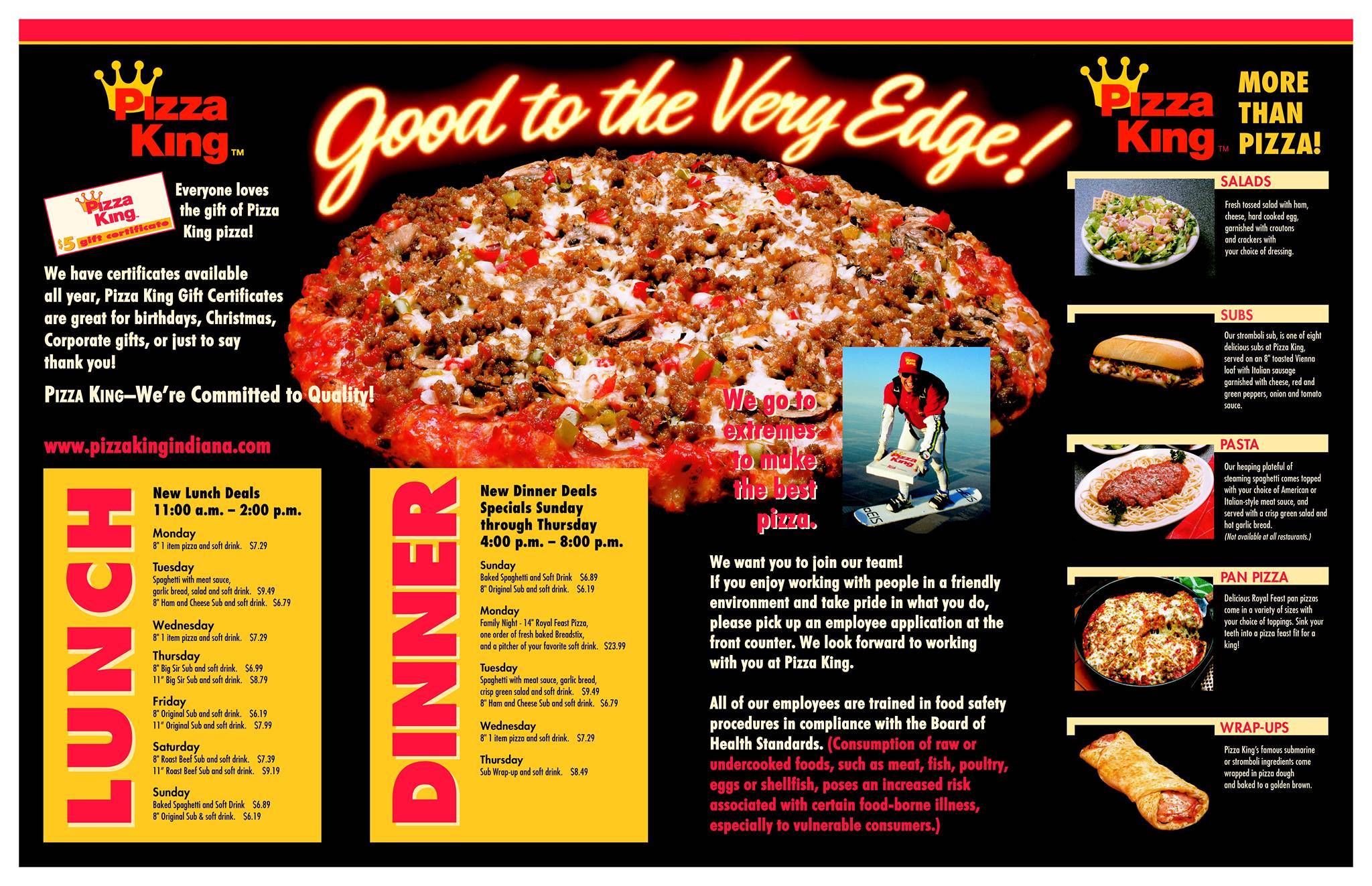 Menu at Pizza King pizzeria, New Albany, Charlestown Rd