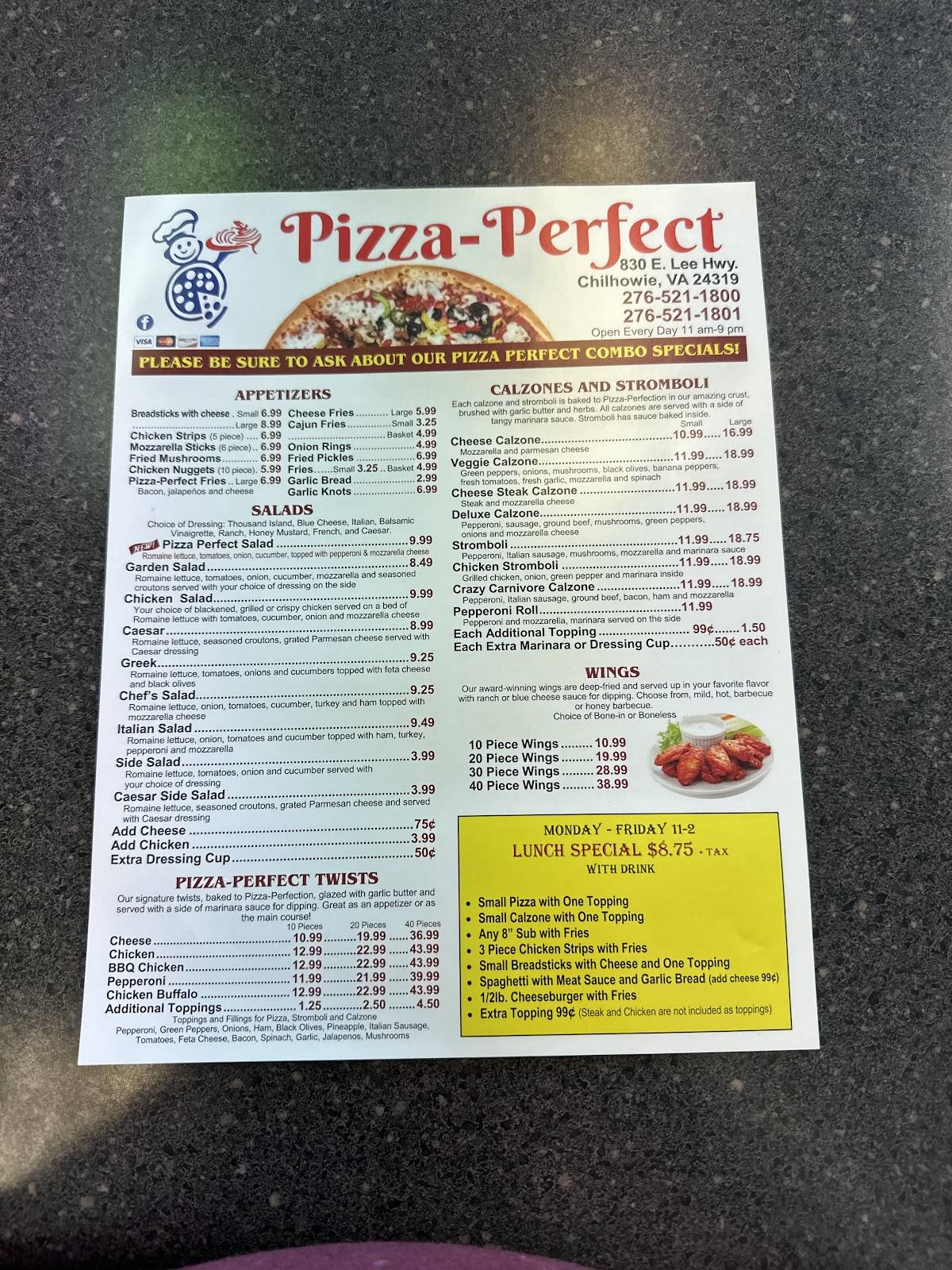 Menu at Pizza-Perfect pizzeria, Chilhowie
