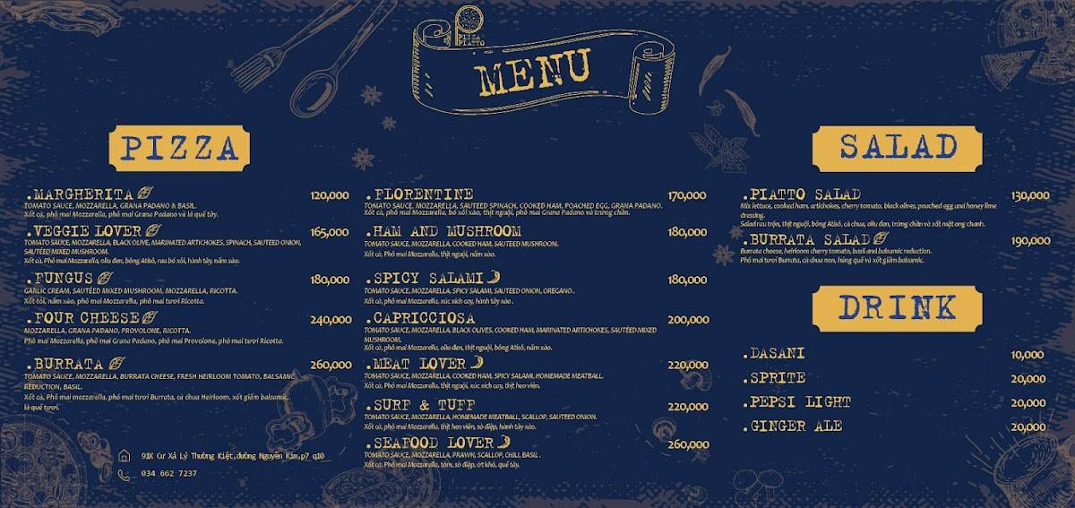 Menu at Pizza Piatto restaurant, Ho Chi Minh City
