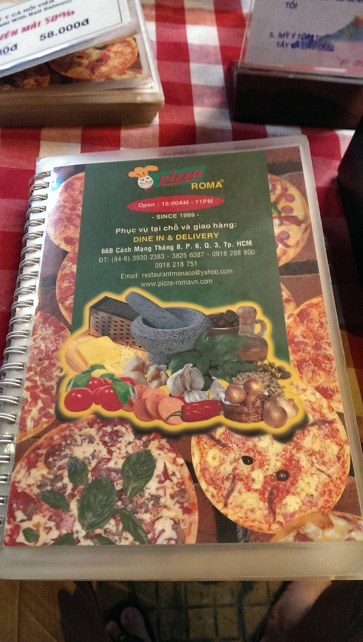 Menu at Pizza ROMA restaurant, Ho Chi Minh City, 47 Nguyễn Thị Diệu