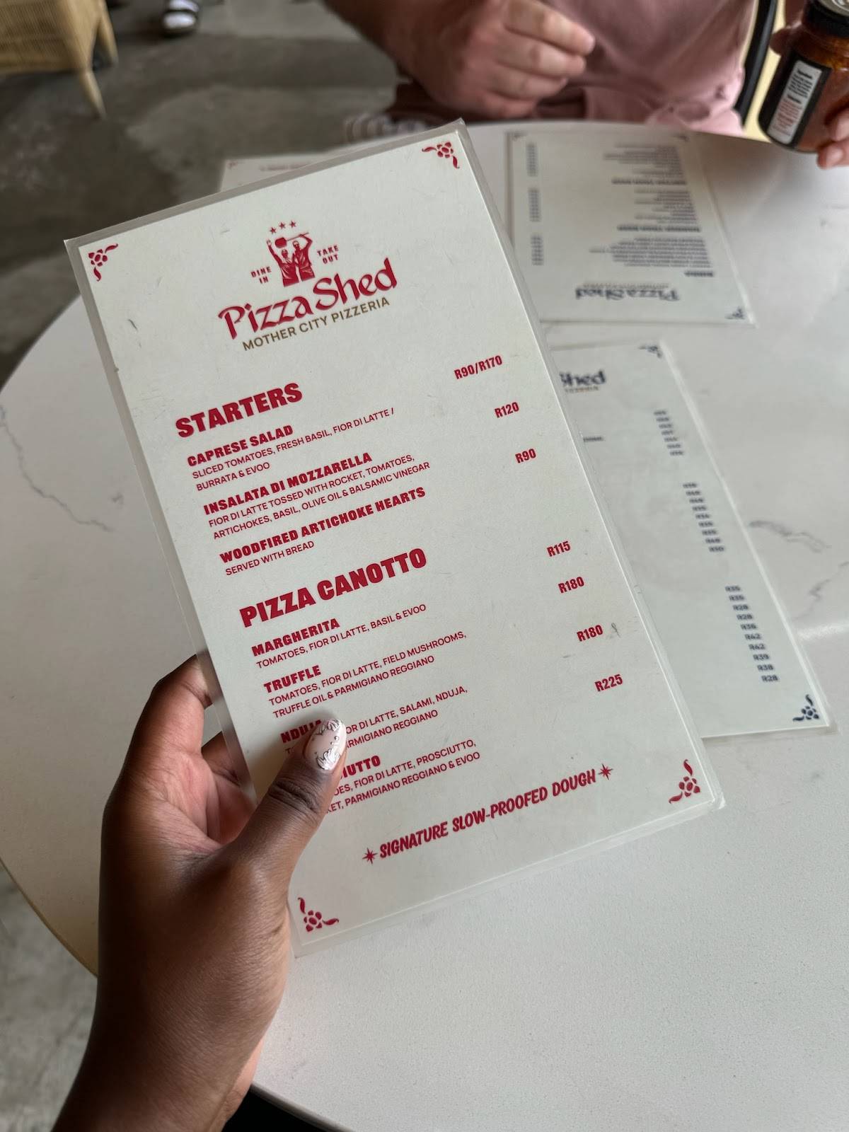 Menu at Pizza Shed St James restaurant, Cape Town