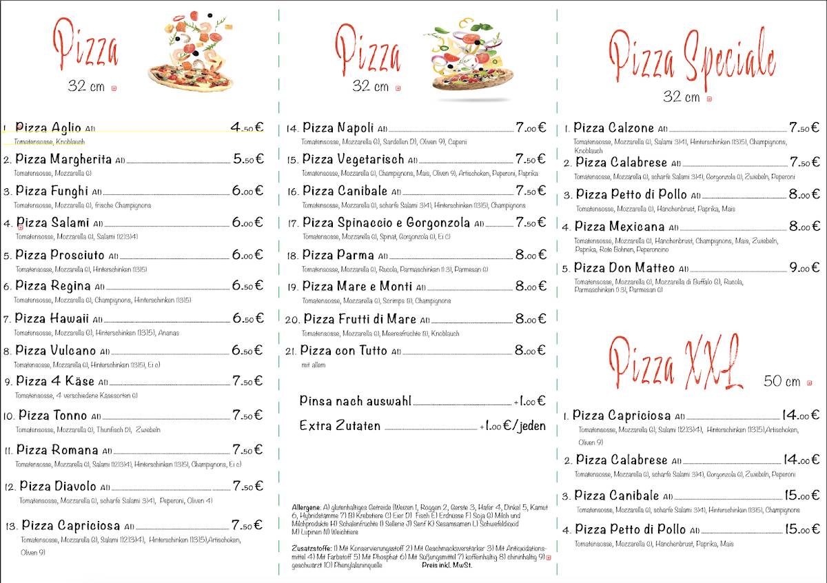 Speisekarte von Pizza & Pasta Don Matteo, Markt Schwaben