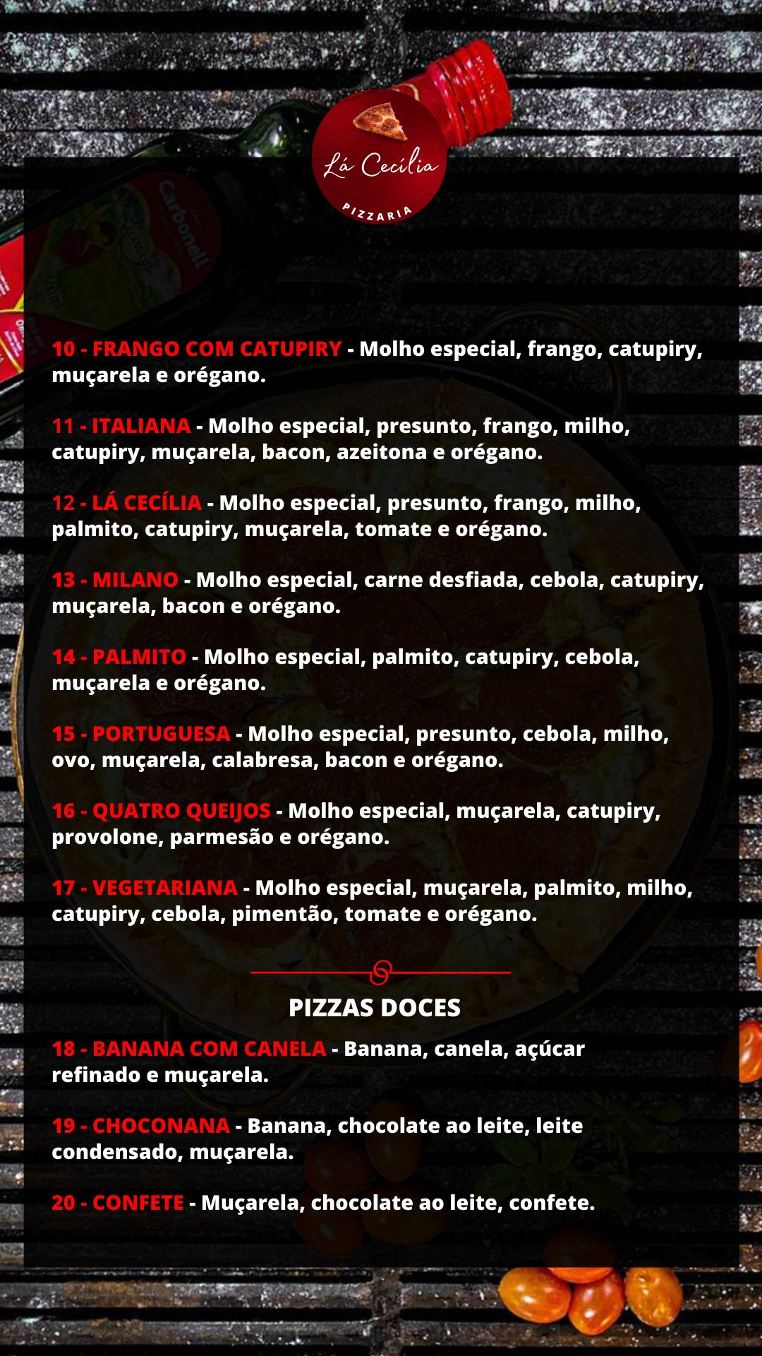 Menu em Pizzaria Lá Cecília, Patos de Minas