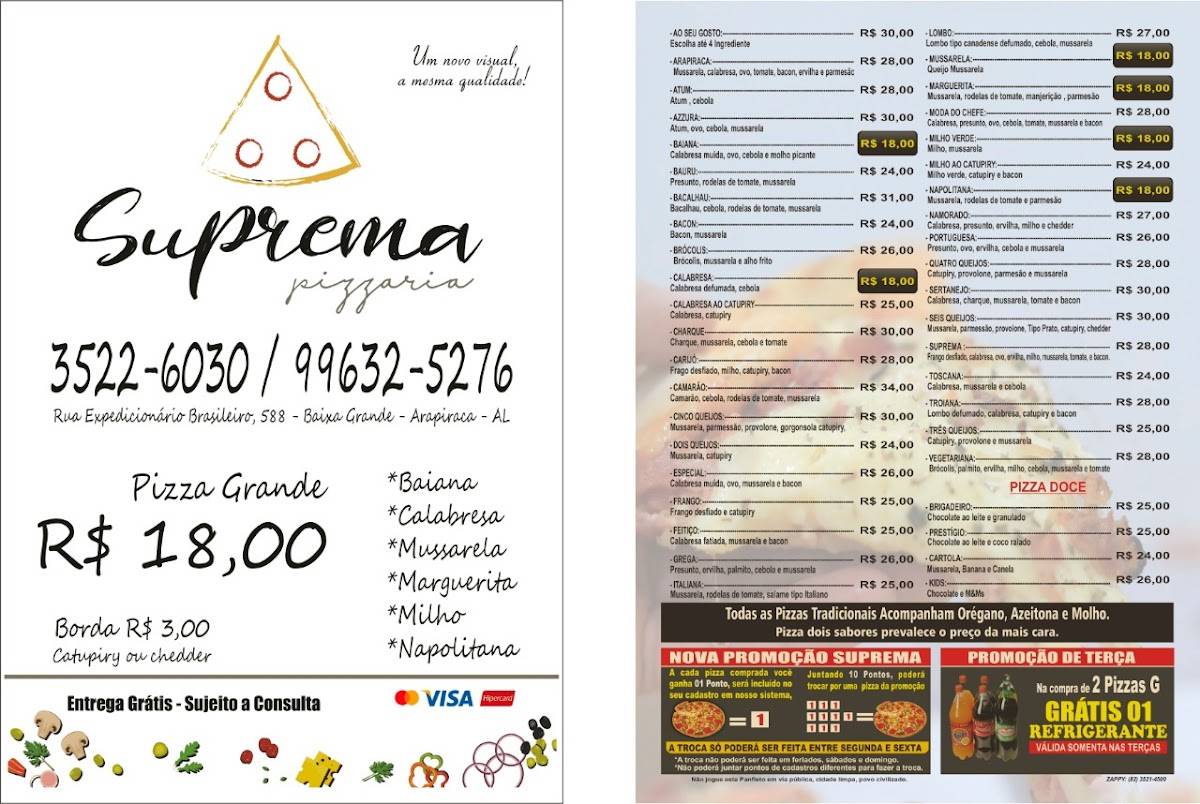 Menu em Pizzaria Suprema, Arapiraca, R. Expedicionário Brasileiro