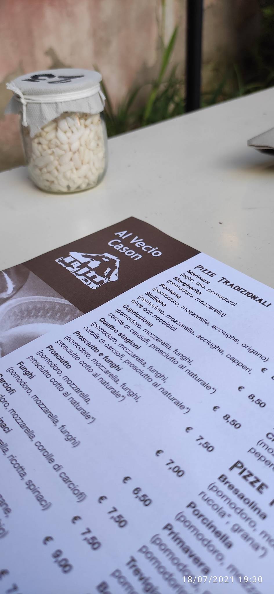 Menu da Pizzeria Al Vecio Cason, Padova