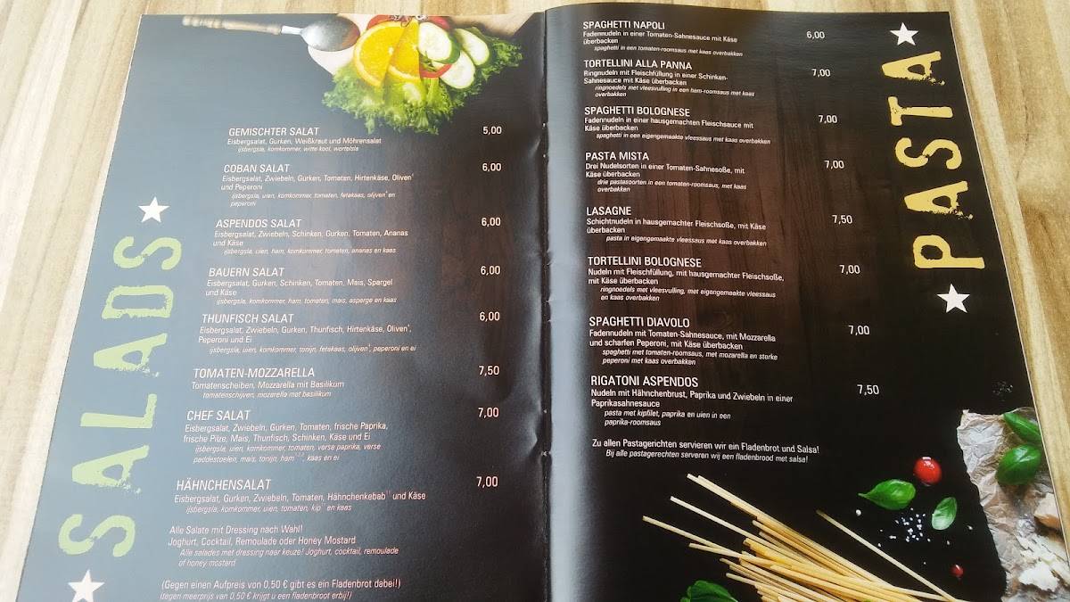 Speisekarte von Aspendos pizza, Uelsen