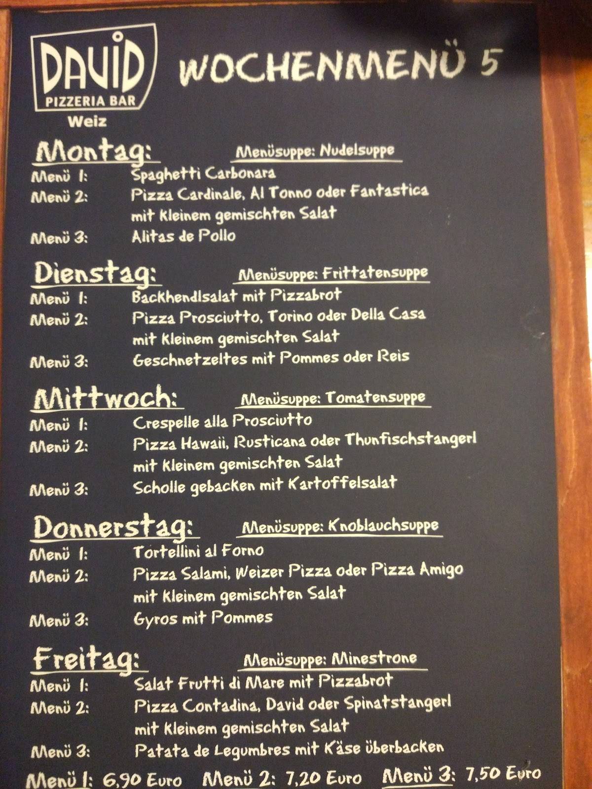Speisekarte von Pizzeria David, Weiz