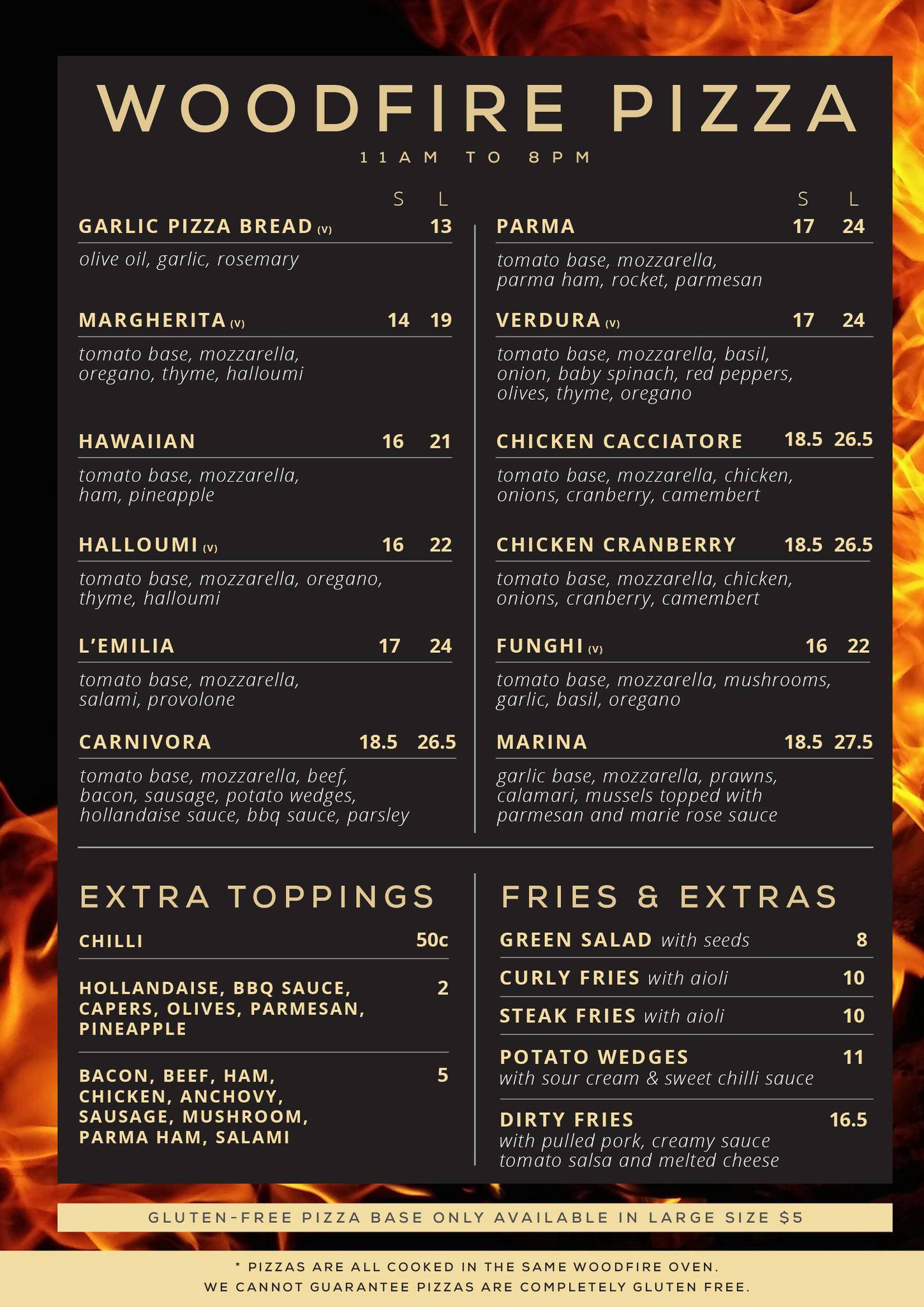 Menu at Days Bay Pavilion pizzeria, Lower Hutt