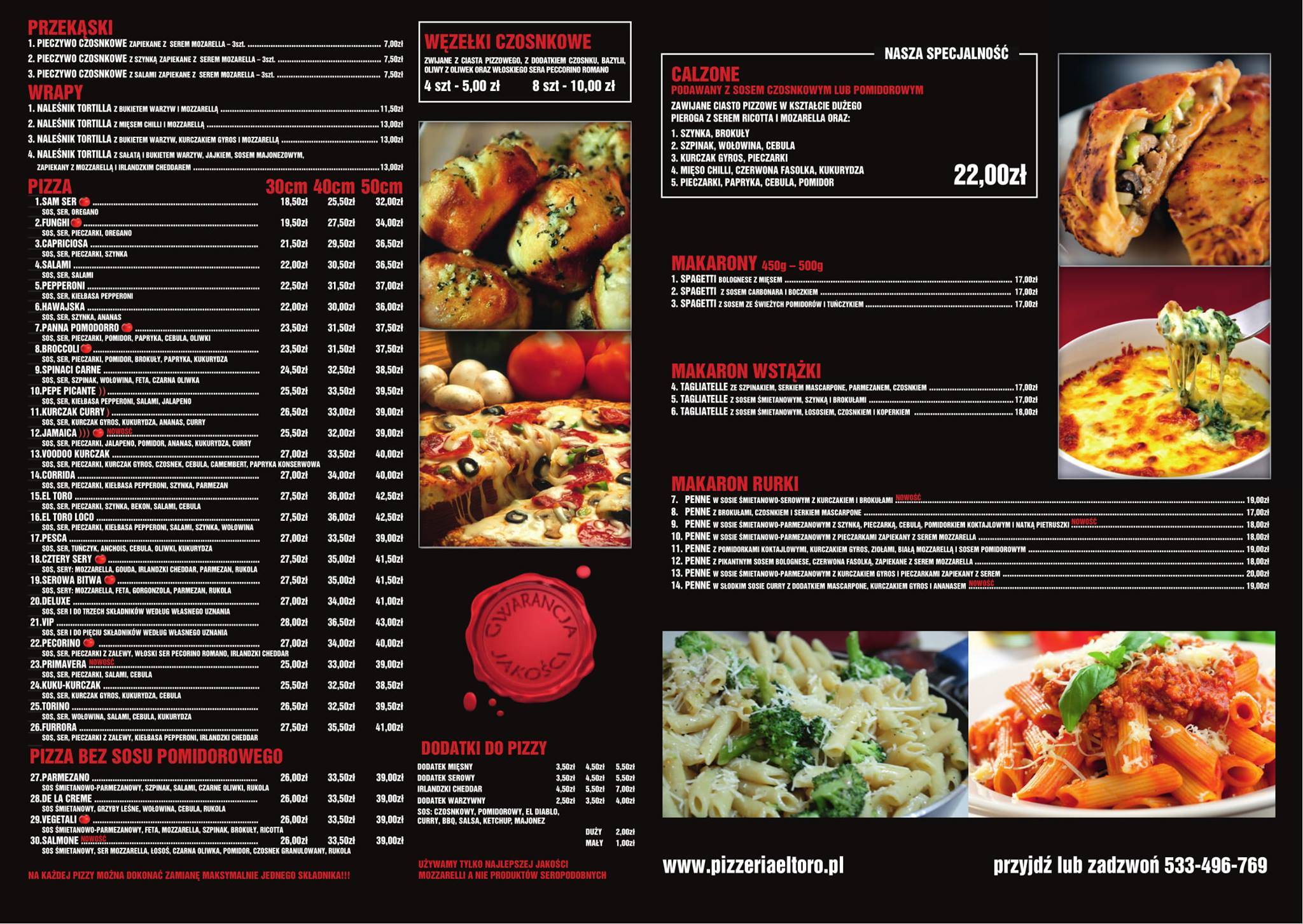 Menu at Pizzeria El Toro - Myślenice, Myslenice