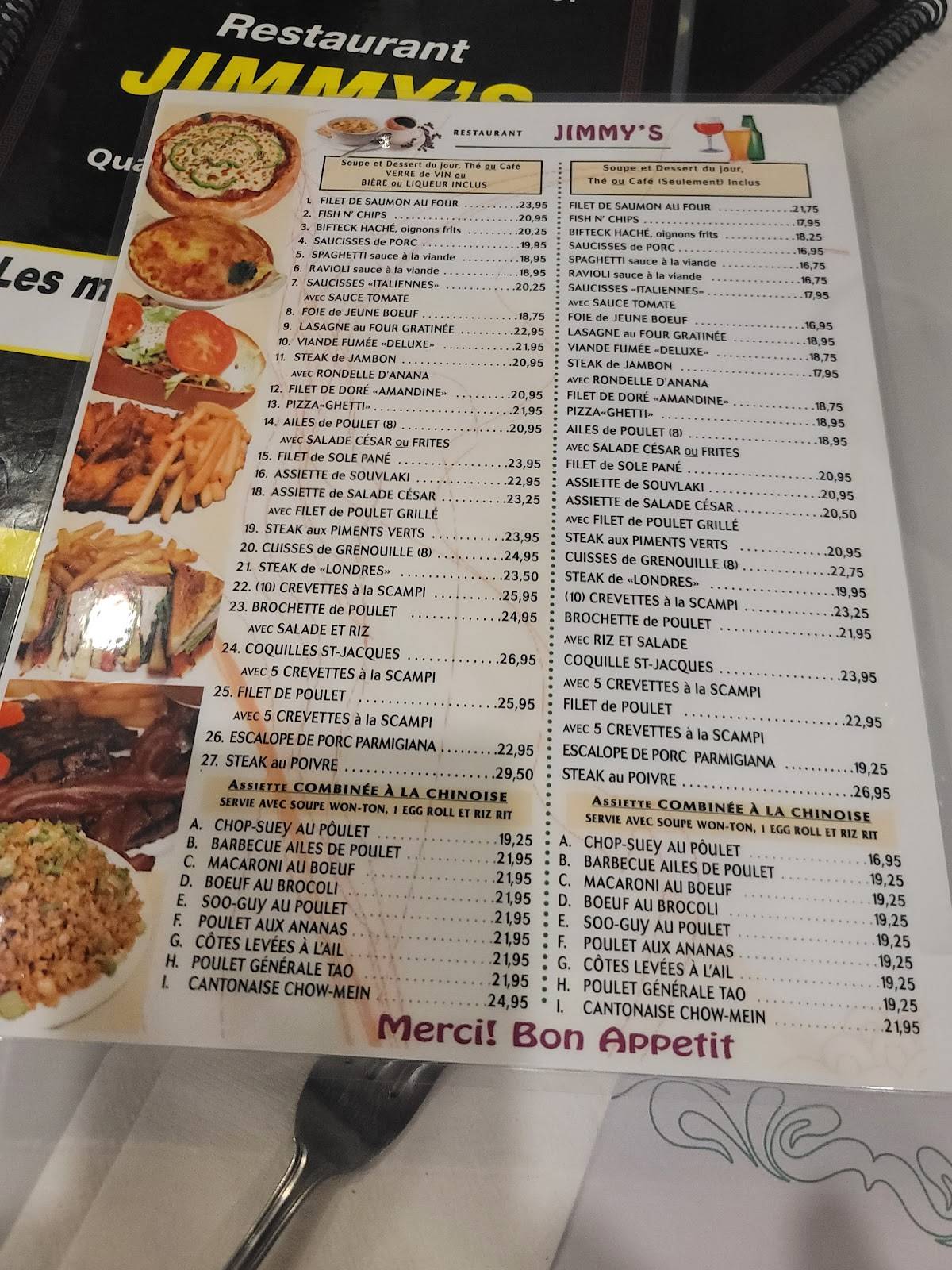 Menu au Restaurant Jimmy, Montréal