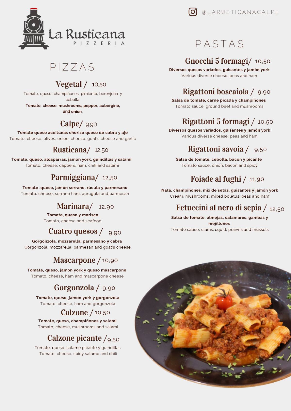 Menu at Pizzeria La Rusticana, Calp