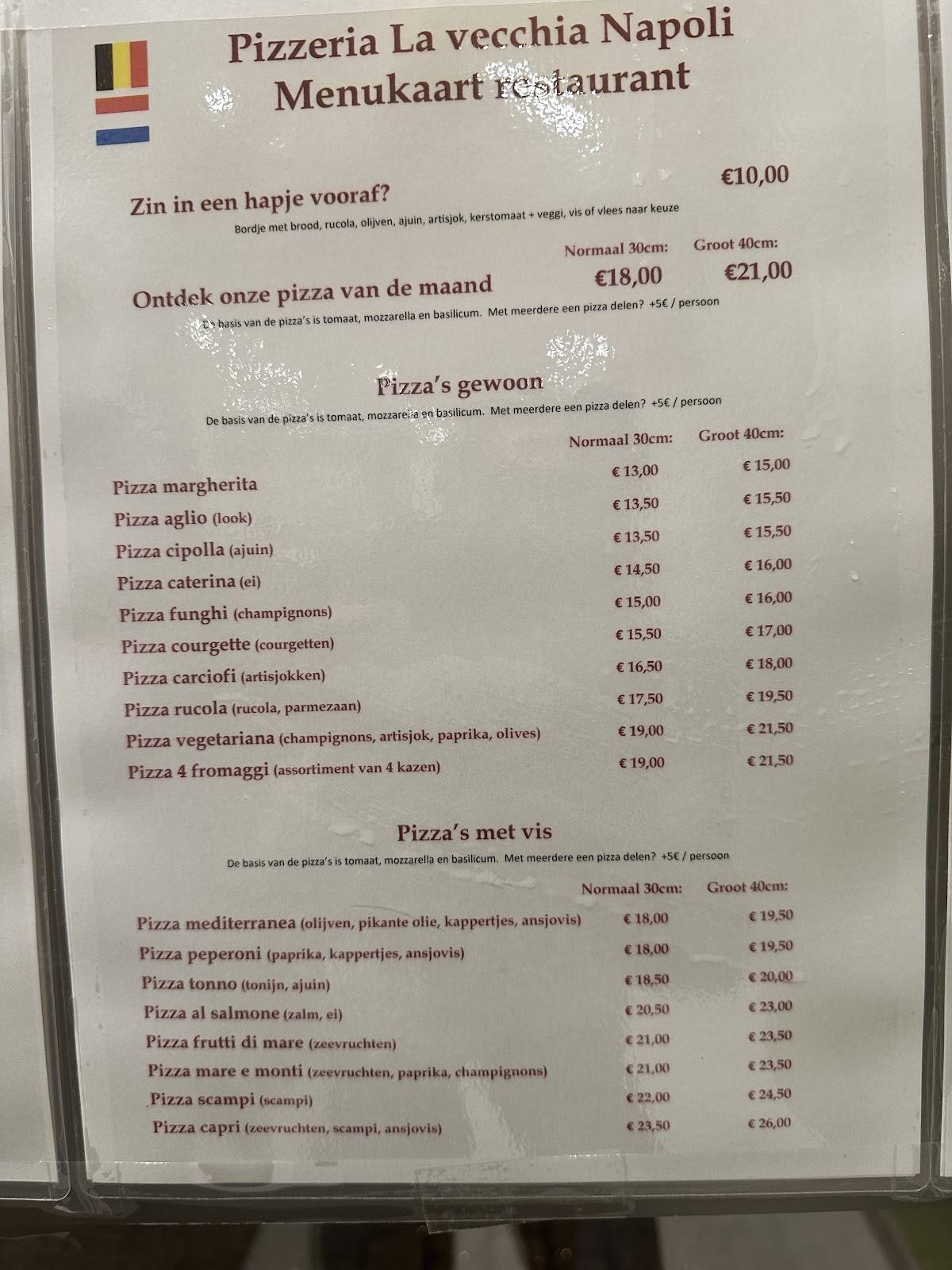 Menu at Pizzeria La Vecchia Napoli, Leuven, Pensstraat 6