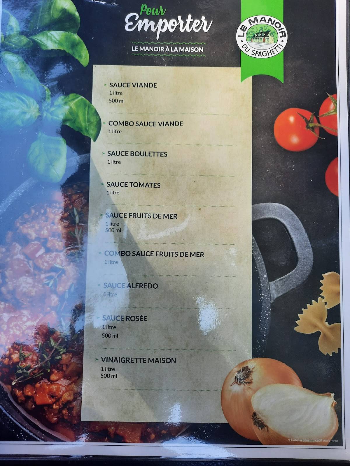 Menu au Le Manoir Du Spaghetti Trois-Rivières pizzeria, Trois-Rivières