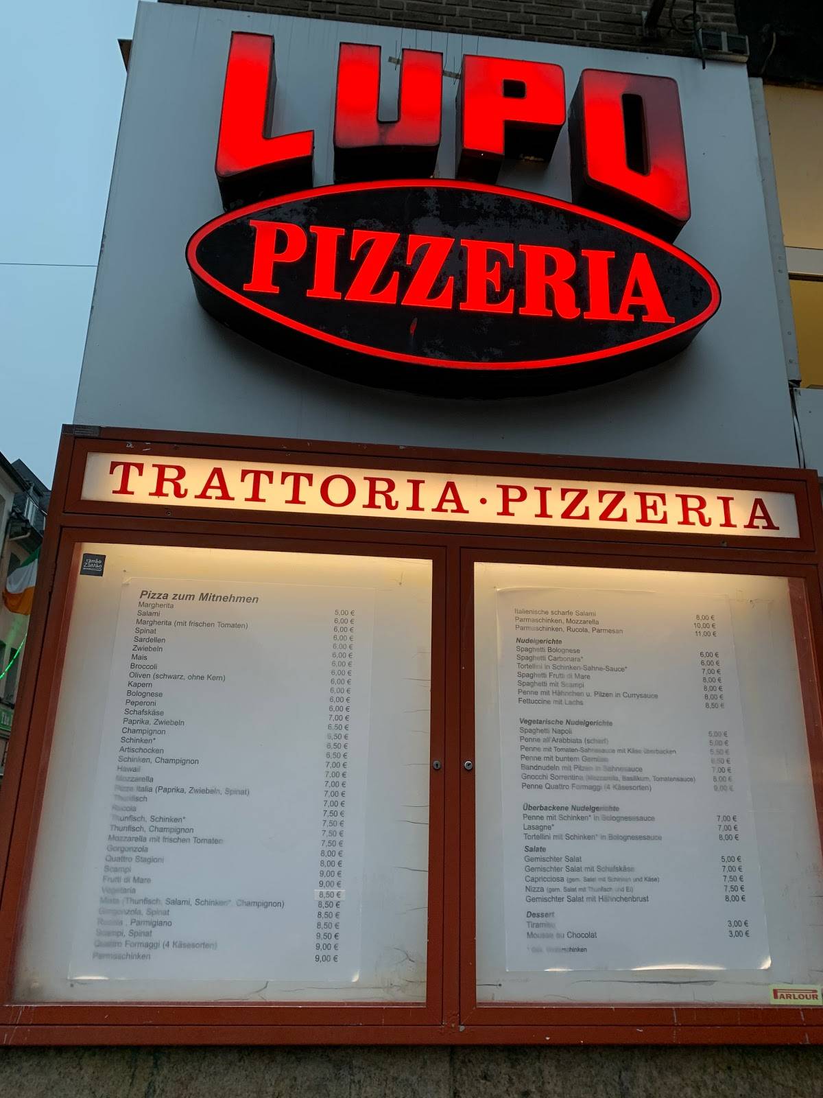 Carta de Pizzeria Lupo, Düsseldorf, Bolkerstraße 52
