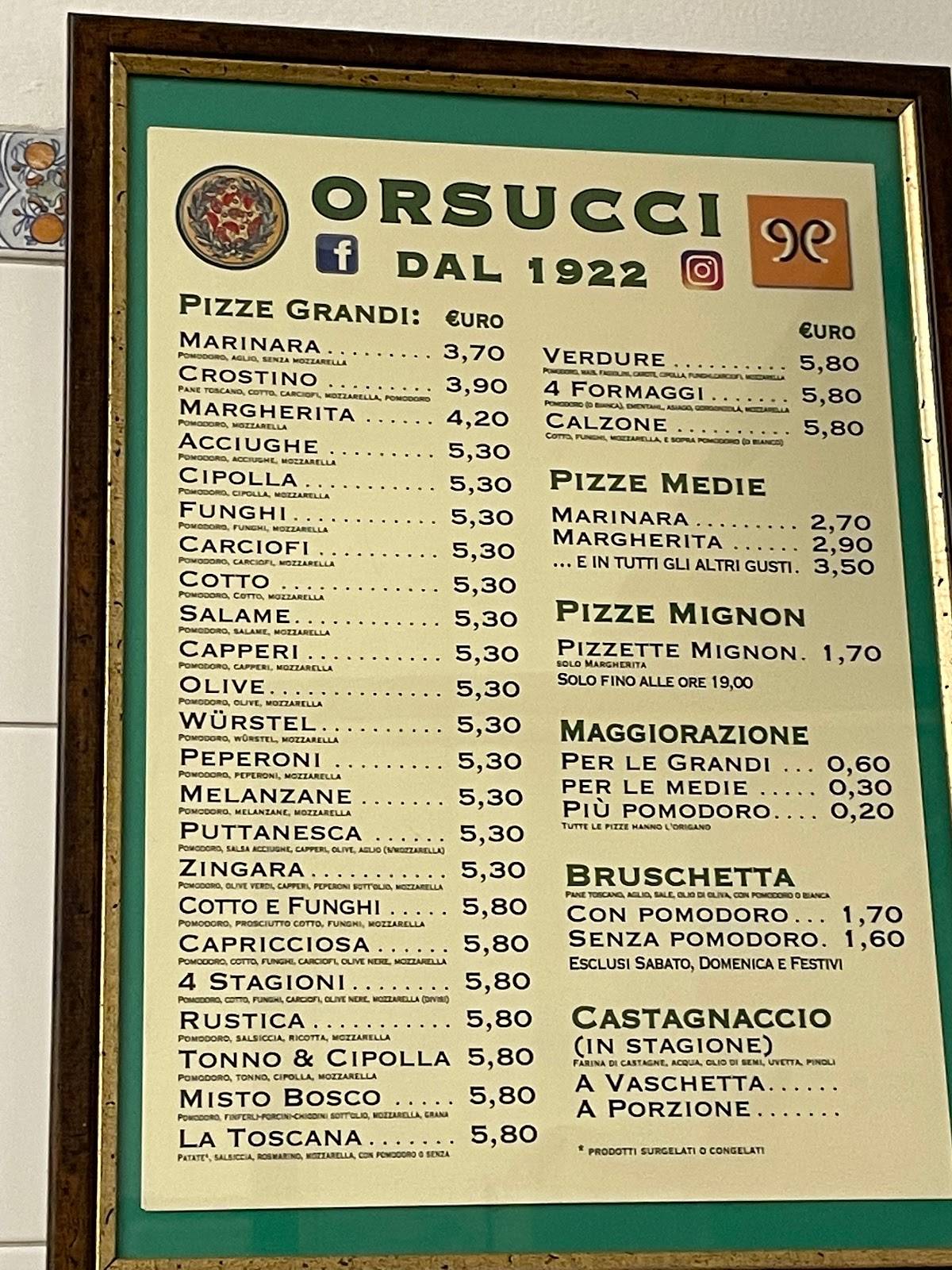 Menu da Orsucci pizzeria, Padova