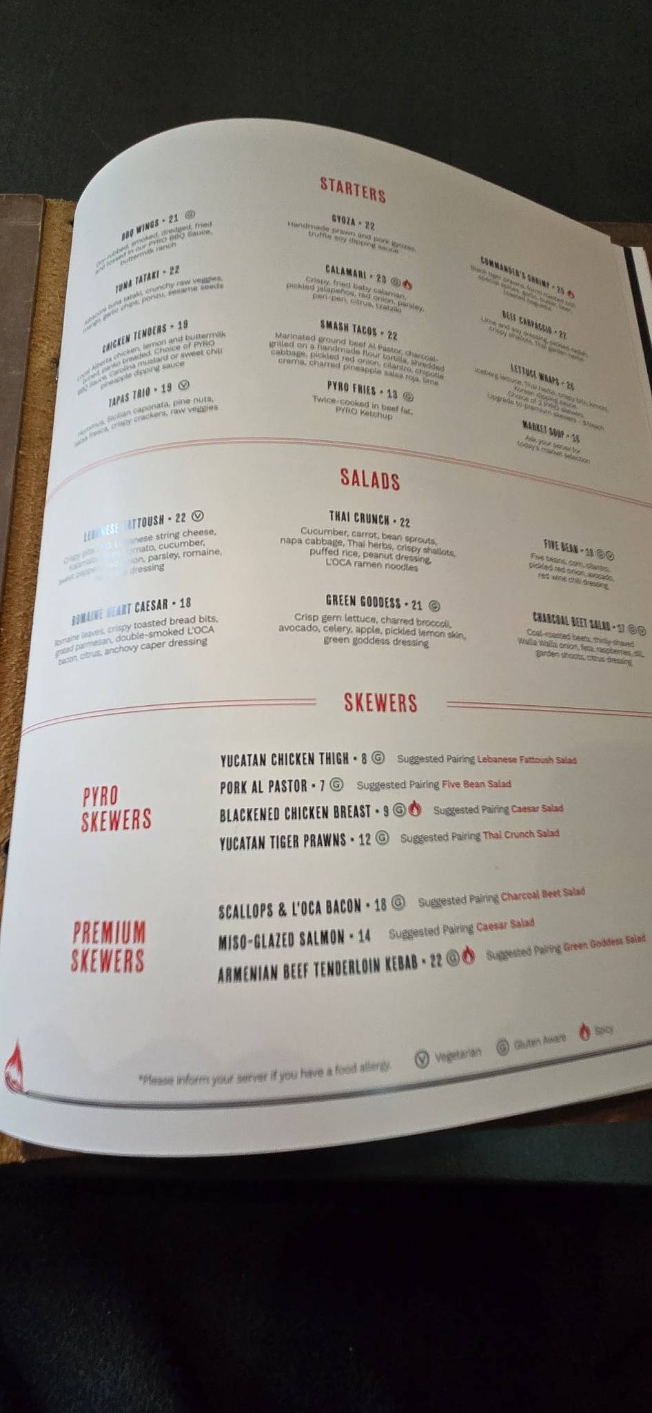Menu at PYRO Wood-Fired Kitchen and Bar, Sherwood Park