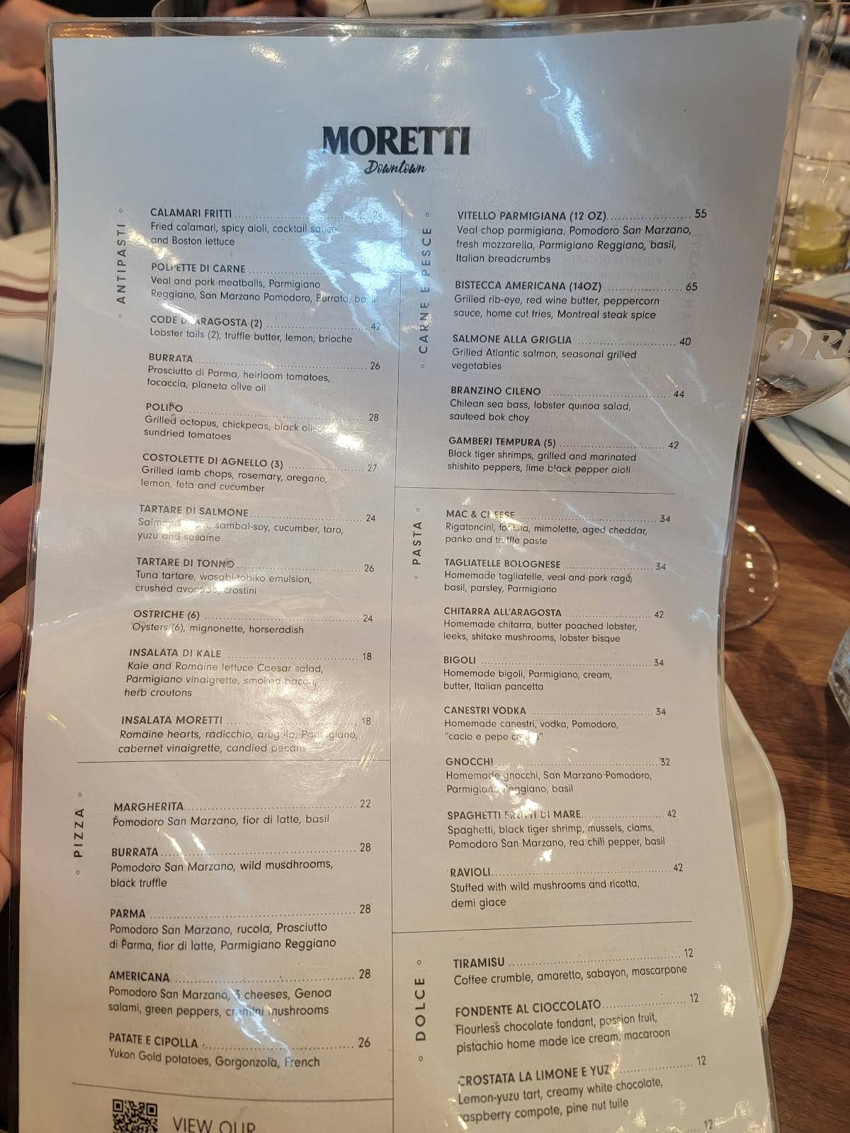 Menu au Moretti Pizzeria - Downtown, Montréal