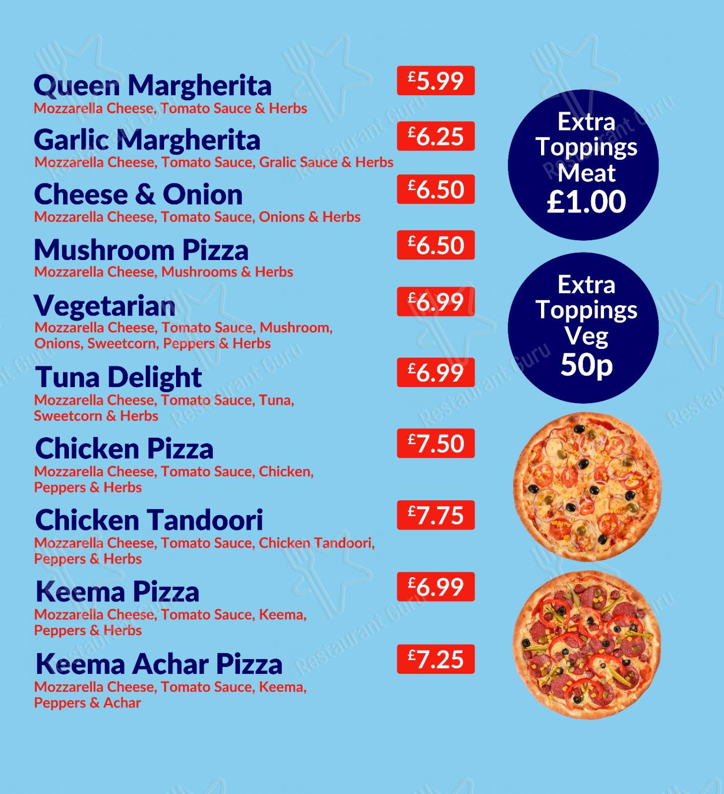 Menu at Raja's Pizza Bar, Bradford, 892 Manchester Rd