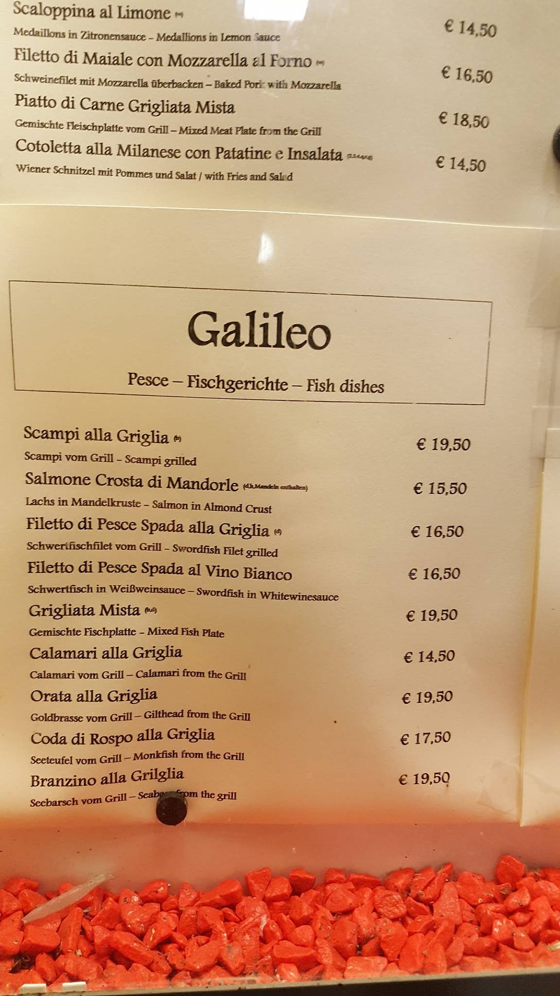 Speisekarte von Restaurant Galileo, Memmingen
