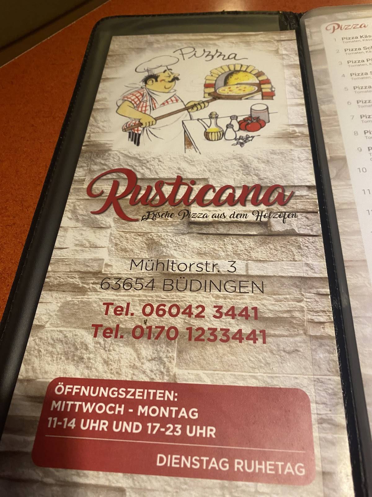 Speisekarte von Pizzeria Rusticana, Büdingen, Mühltorstraße 3