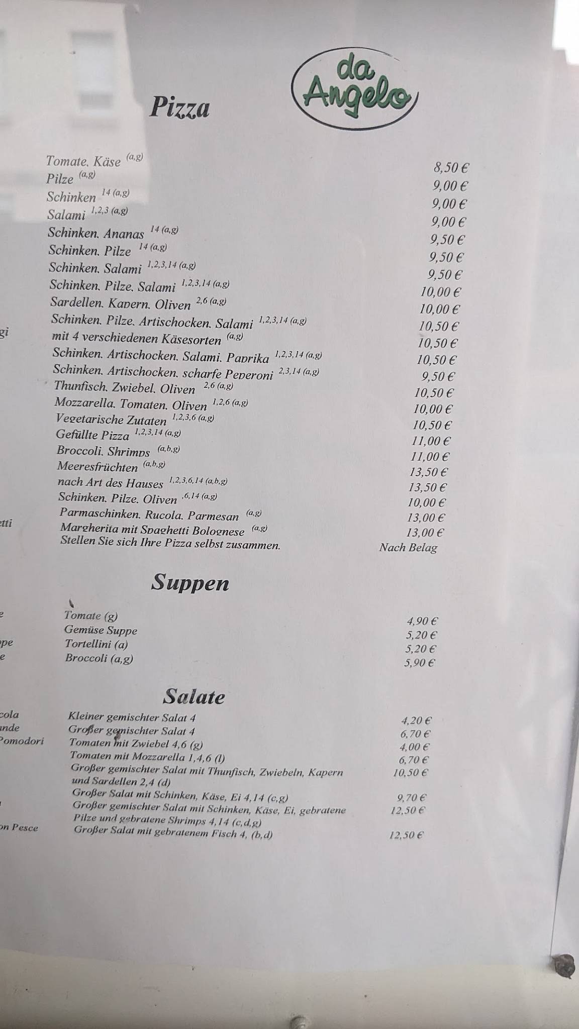 Speisekarte von Pizzeria da Angelo, Nordheim