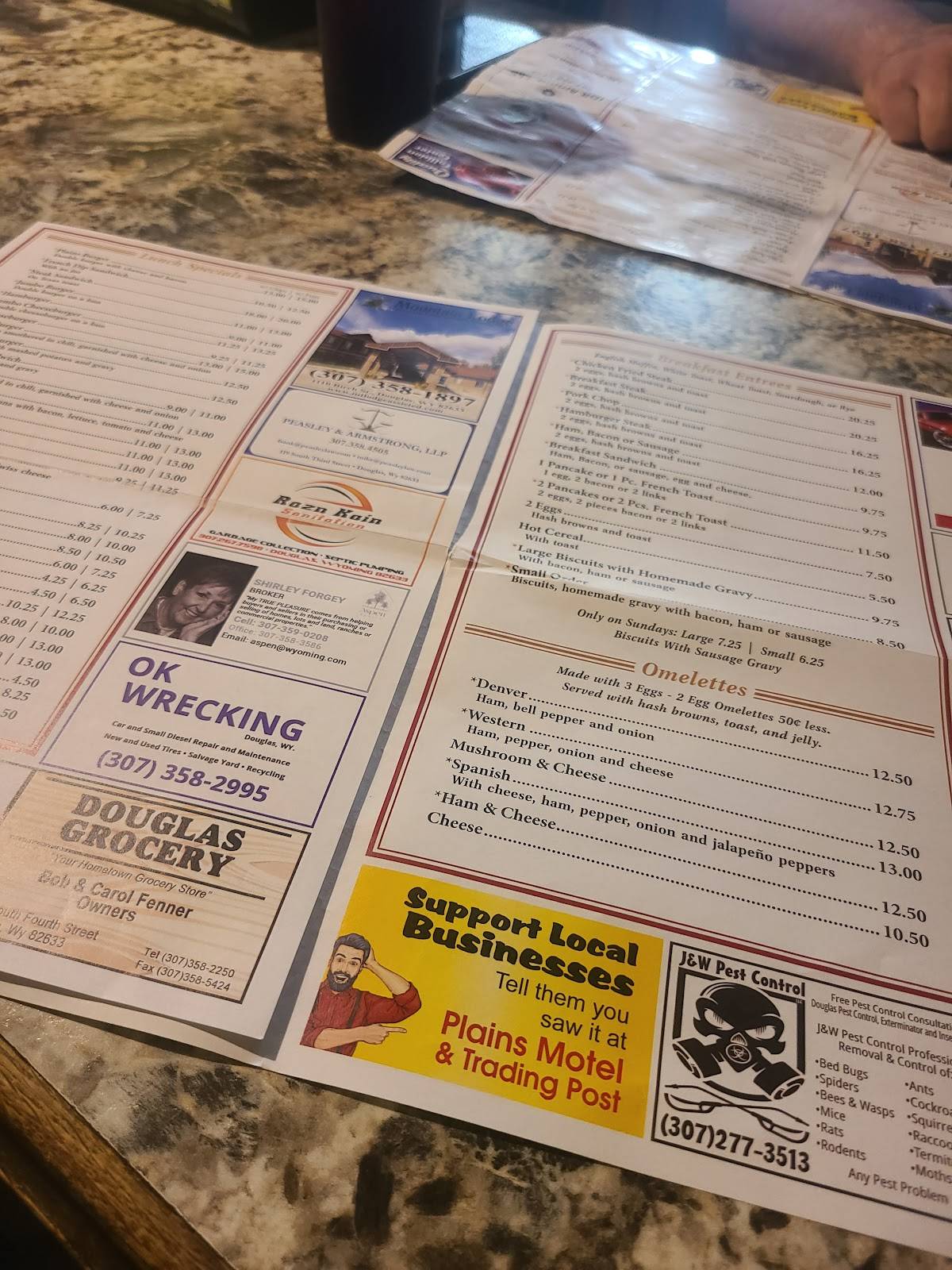 Menu at Plains Trading Post Restaurant, Douglas