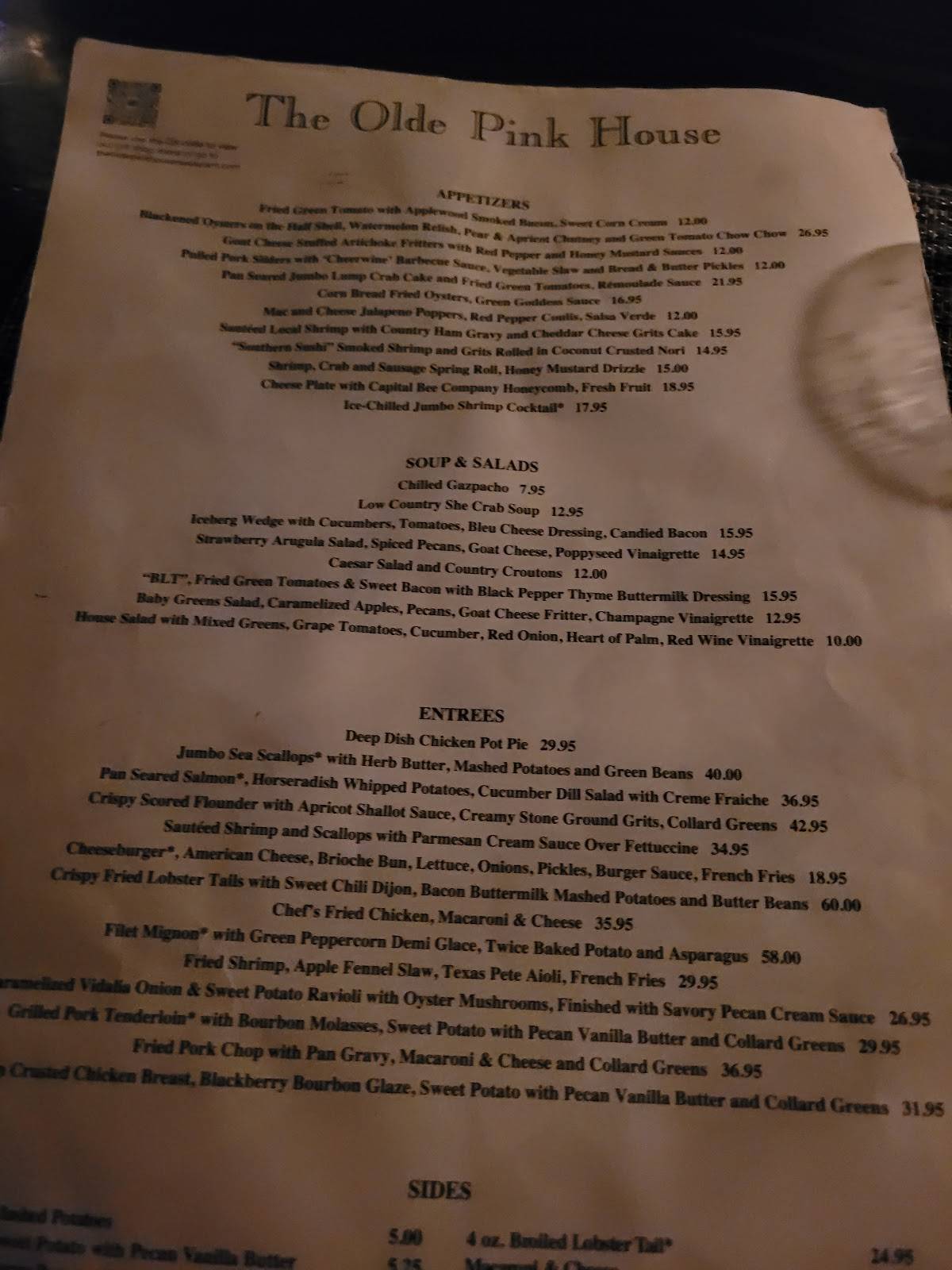 Menu at Planters Tavern pub & bar, Savannah, 23 Abercorn St