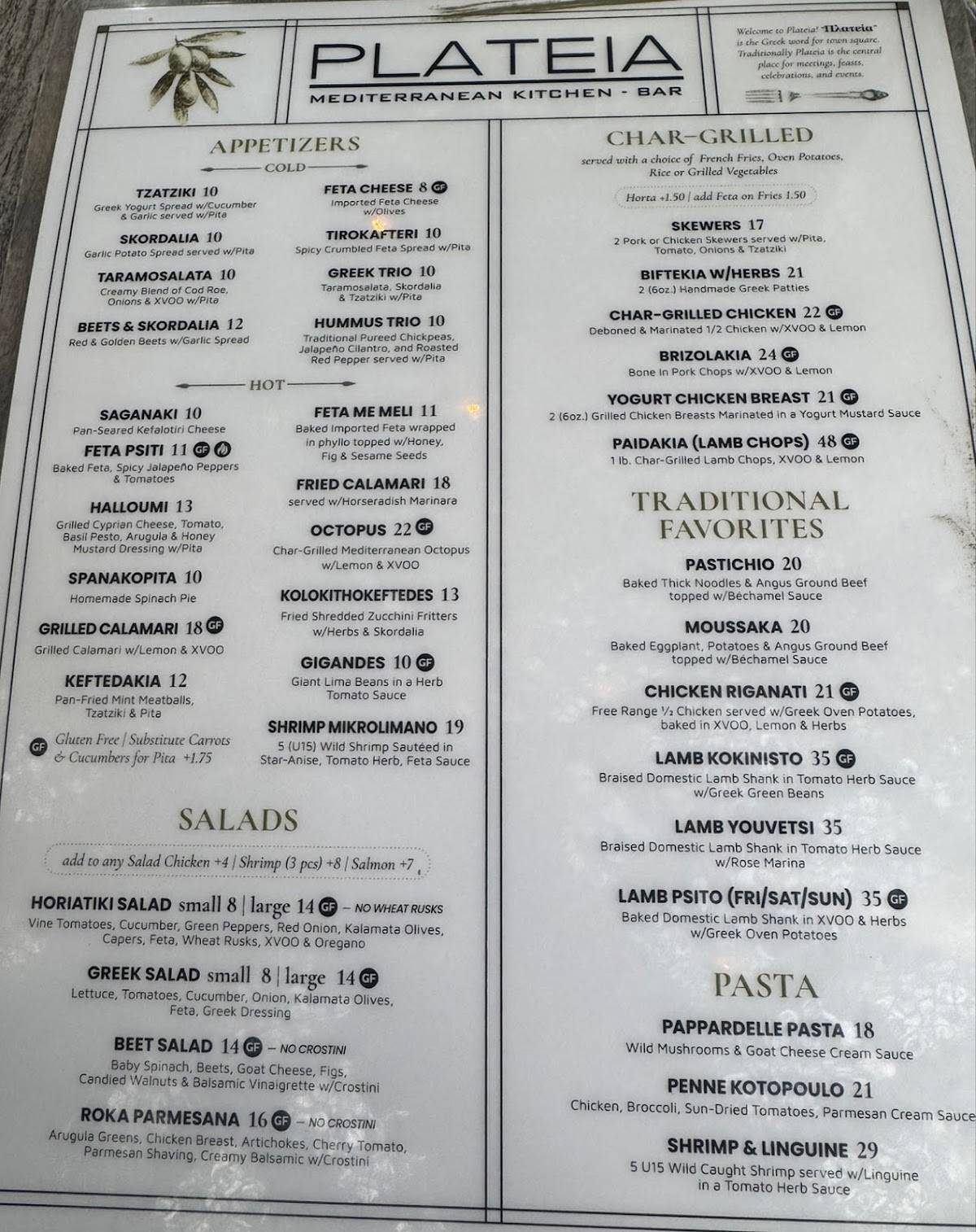 Menu at Plateia Mediterranean Kitchen pub & bar, Des Plaines