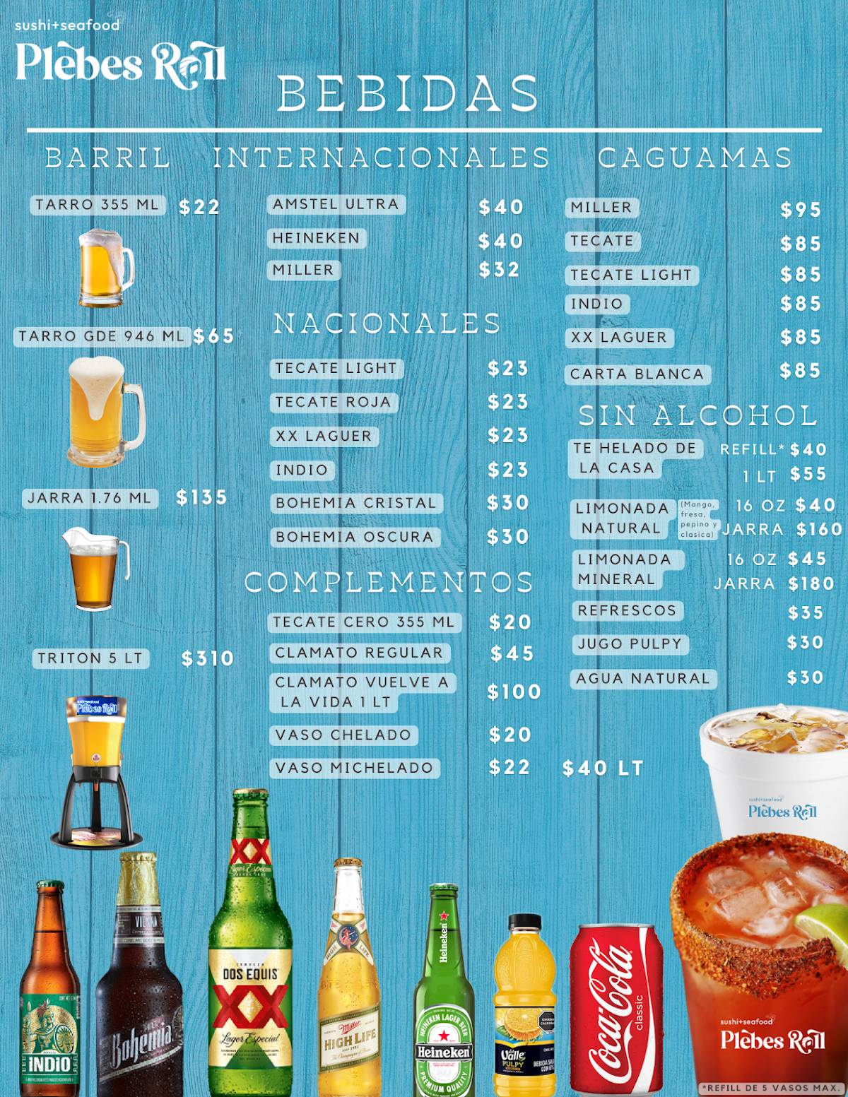 Carta del restaurante Plebes Roll, Chihuahua