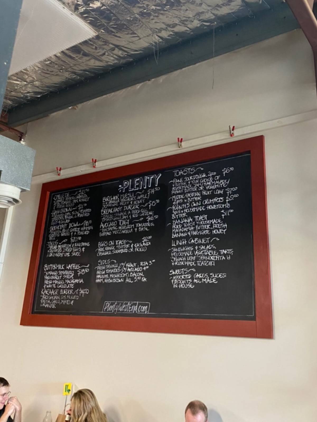 Menu at Plenty West End restaurant, West End