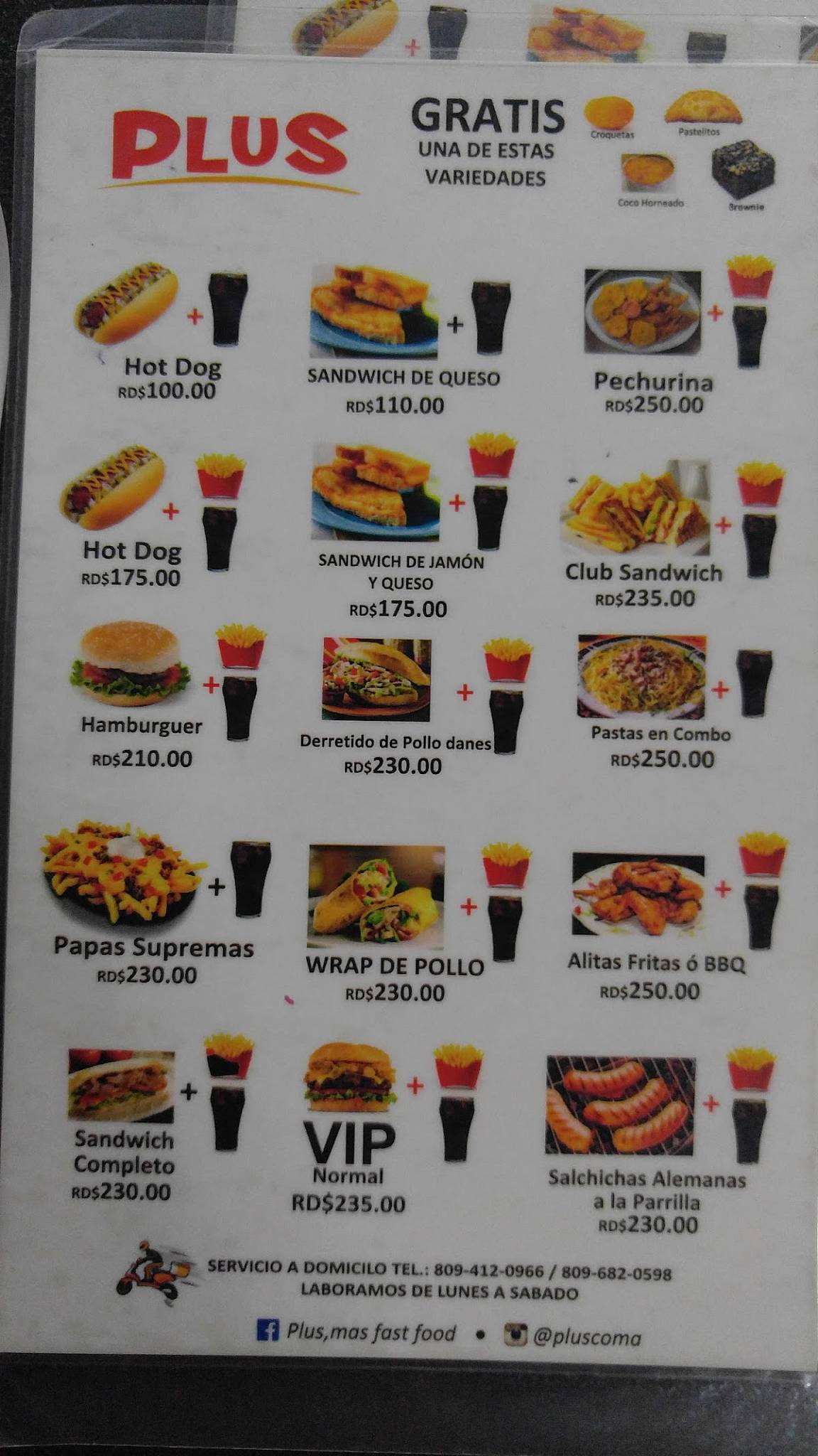 Carta de Plus, Mas Fast Food, Santo Domingo