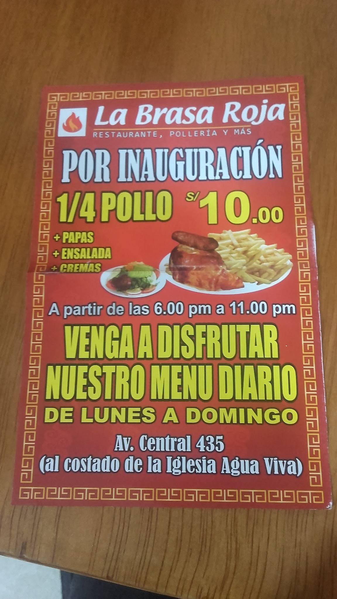 Menu at Polleria La Brasa Roja restaurant, Los Olivos