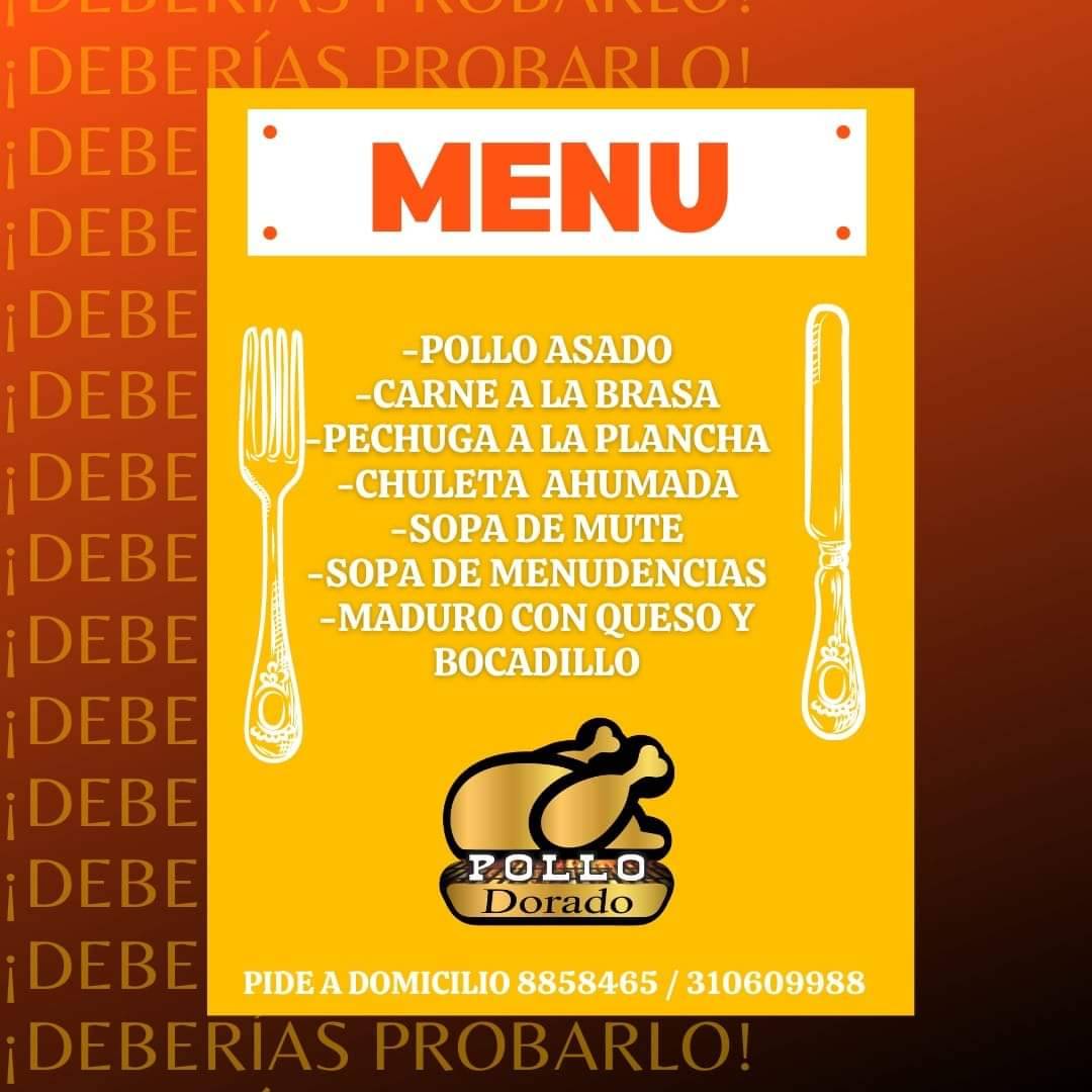Carta del restaurante Pollo Dorado, Arauca