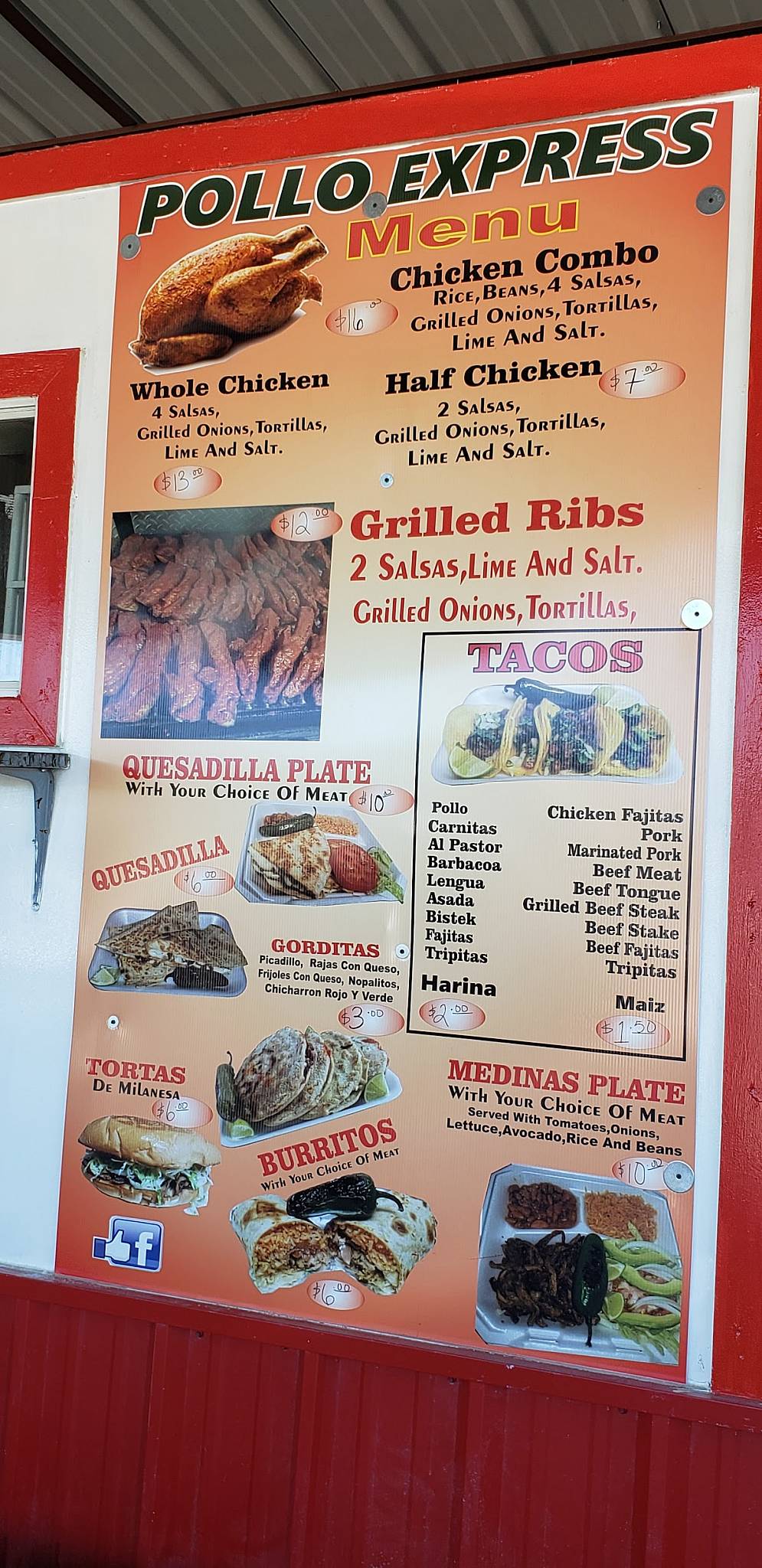 Menu at Pollo Express restaurant, Mexia, 503 W Milam St