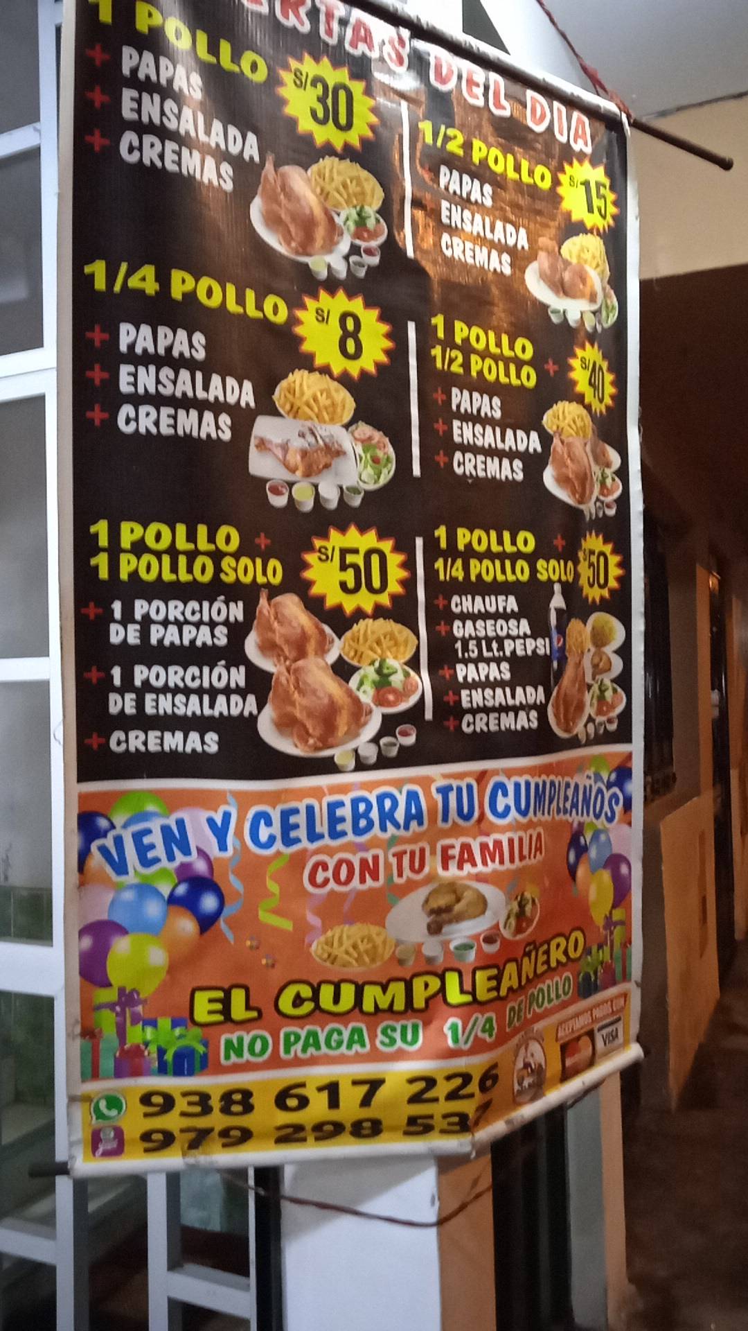 Menu at Pollo Yoyo (pollería) restaurant, Lima