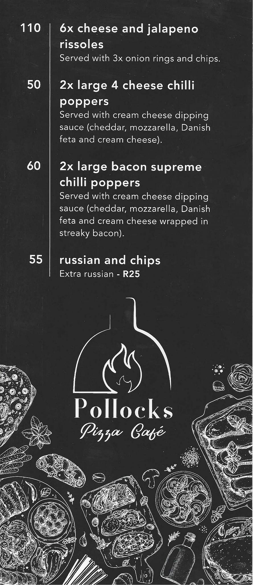 Menu at Pollock's Pizza Cafe, George