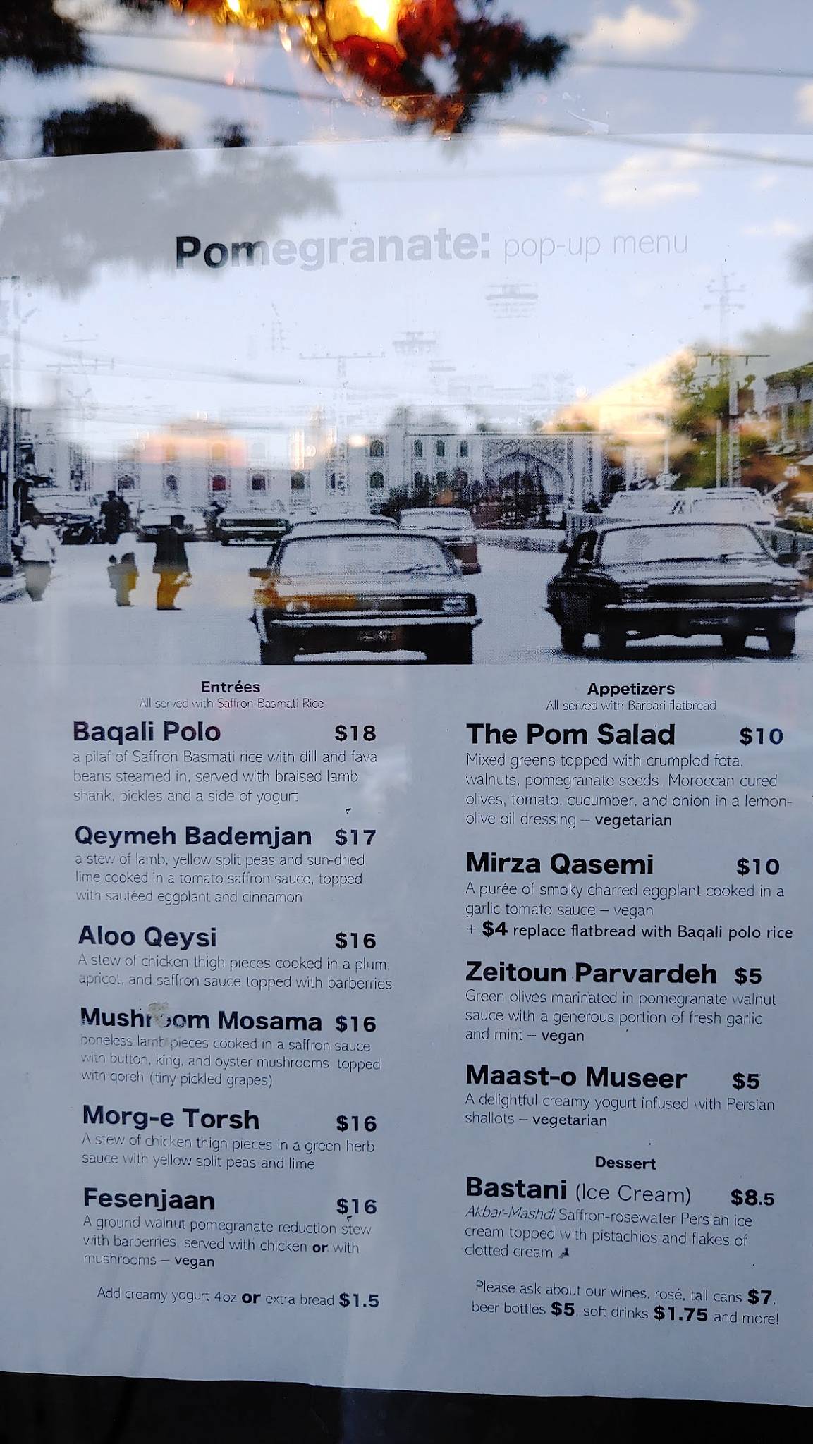 Menu at Pomegranate Restaurant, Toronto