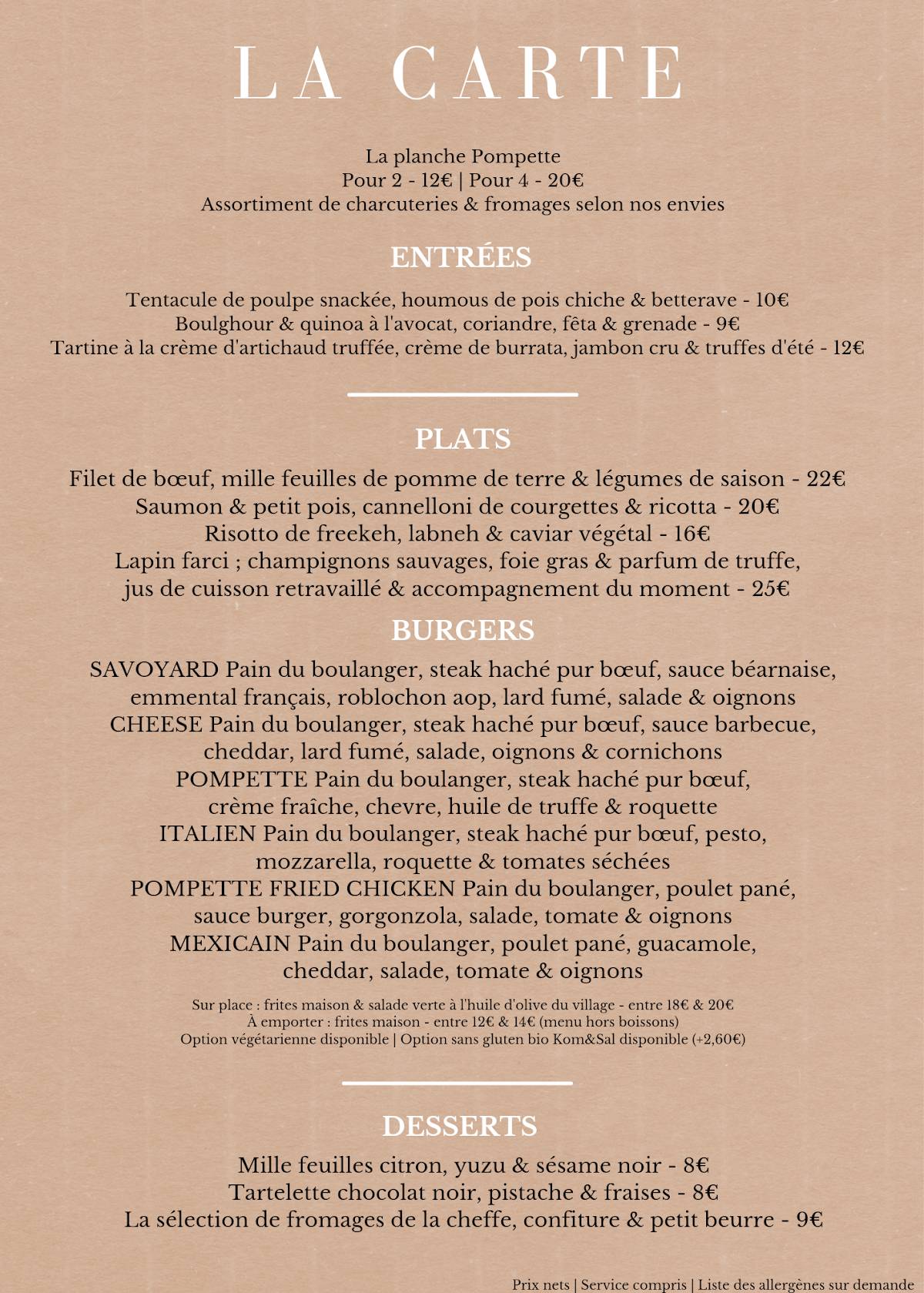 Menu au Pompette restaurant, Malemort-du-Comtat