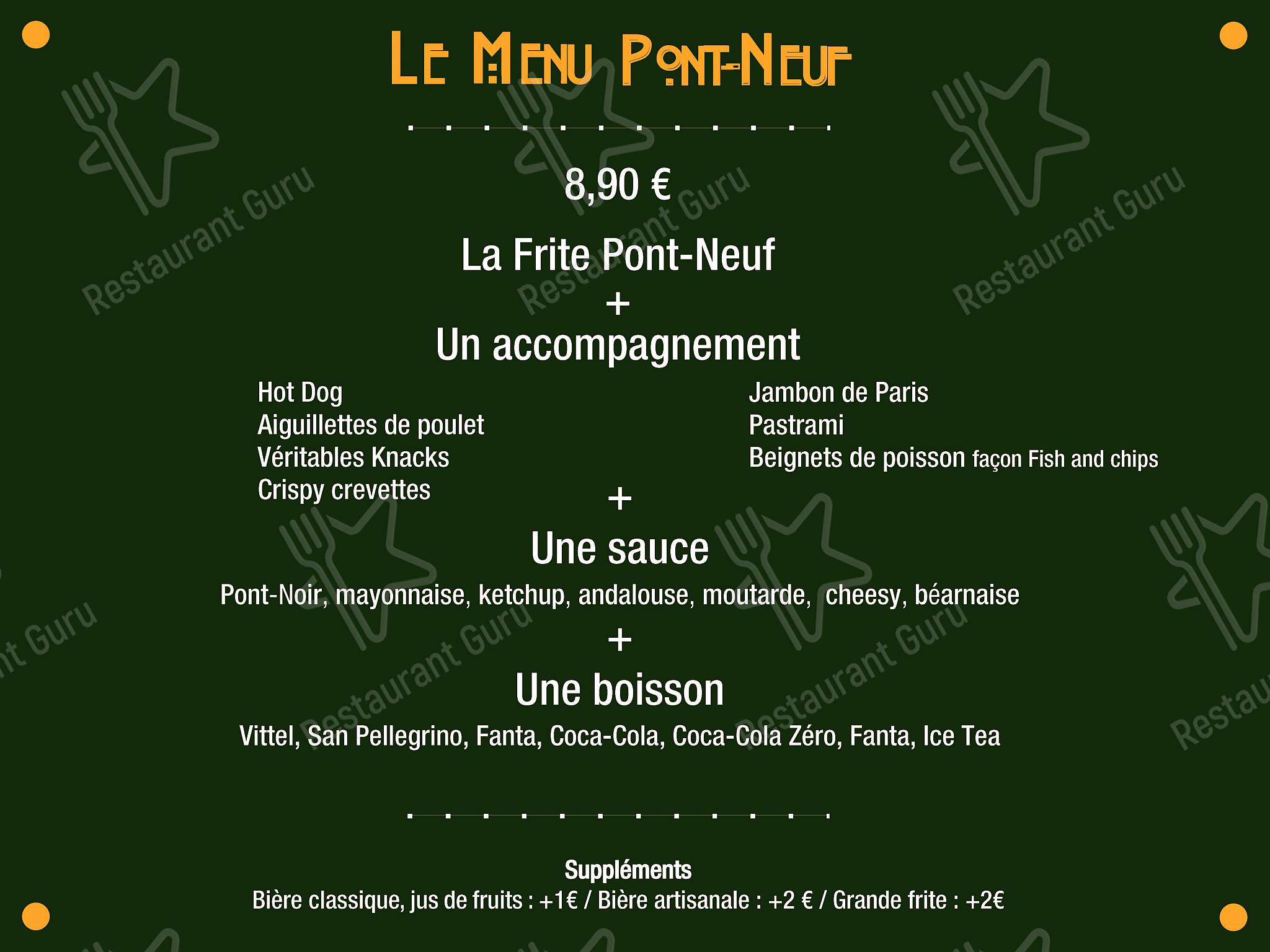 Menu au Pont Neuf - La Frite Française restaurant, Paris