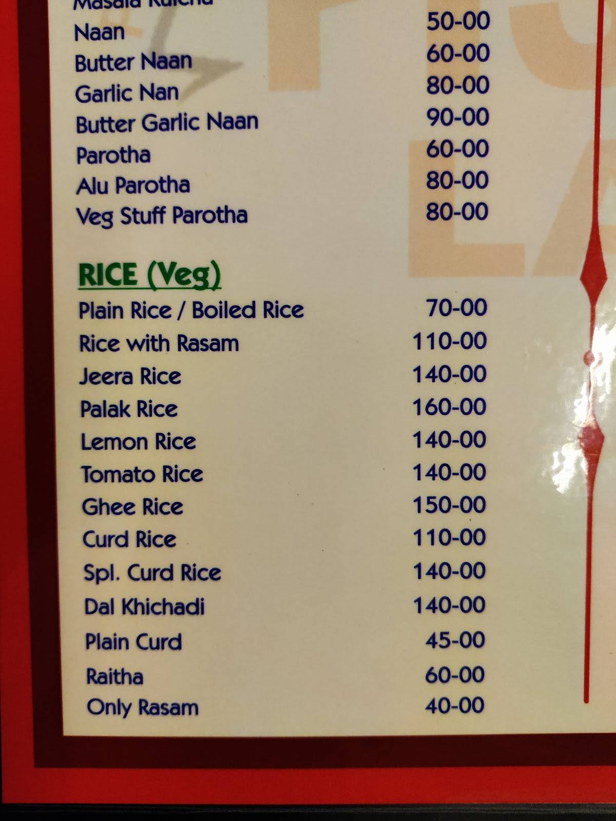 Menu at Poojari Fish Land, Mysuru